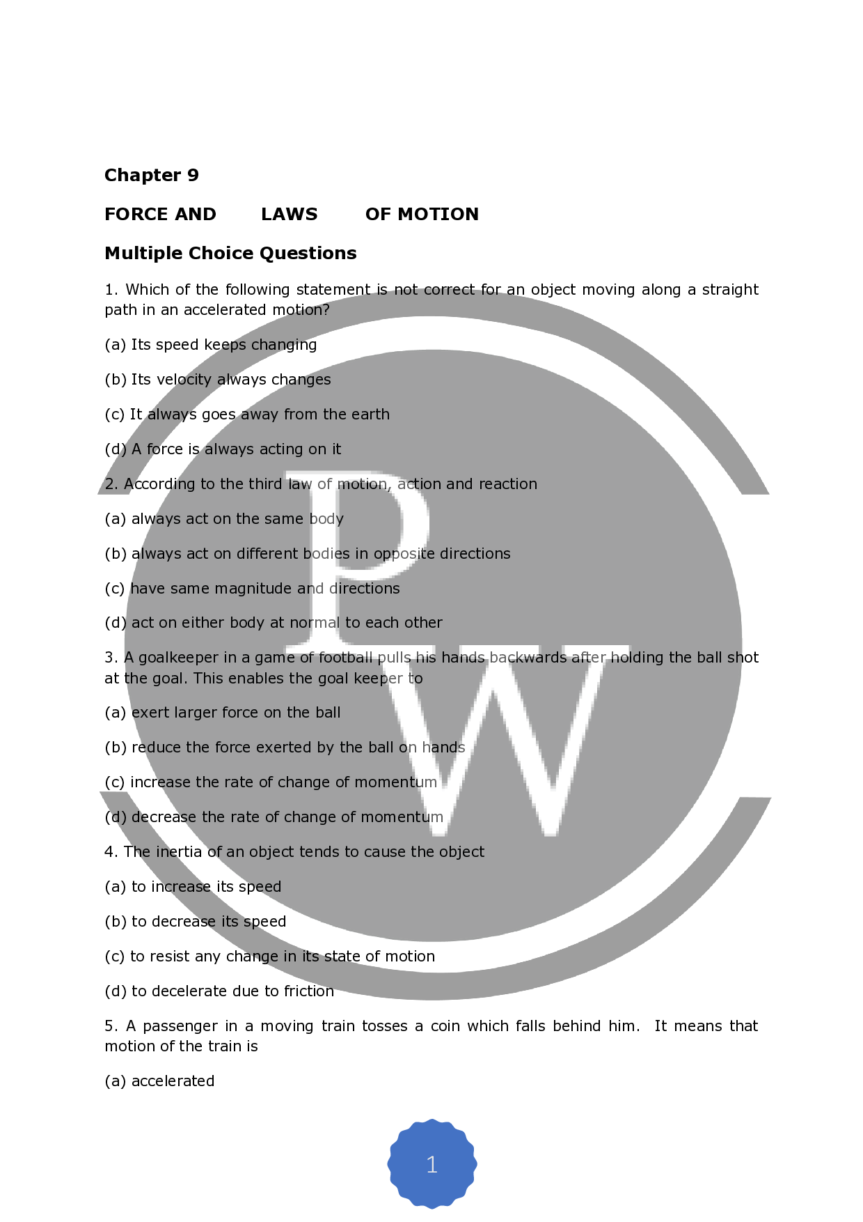 NCERT Exemplar Chapter-9 Class 9 Science- Force and Laws of Motion ...