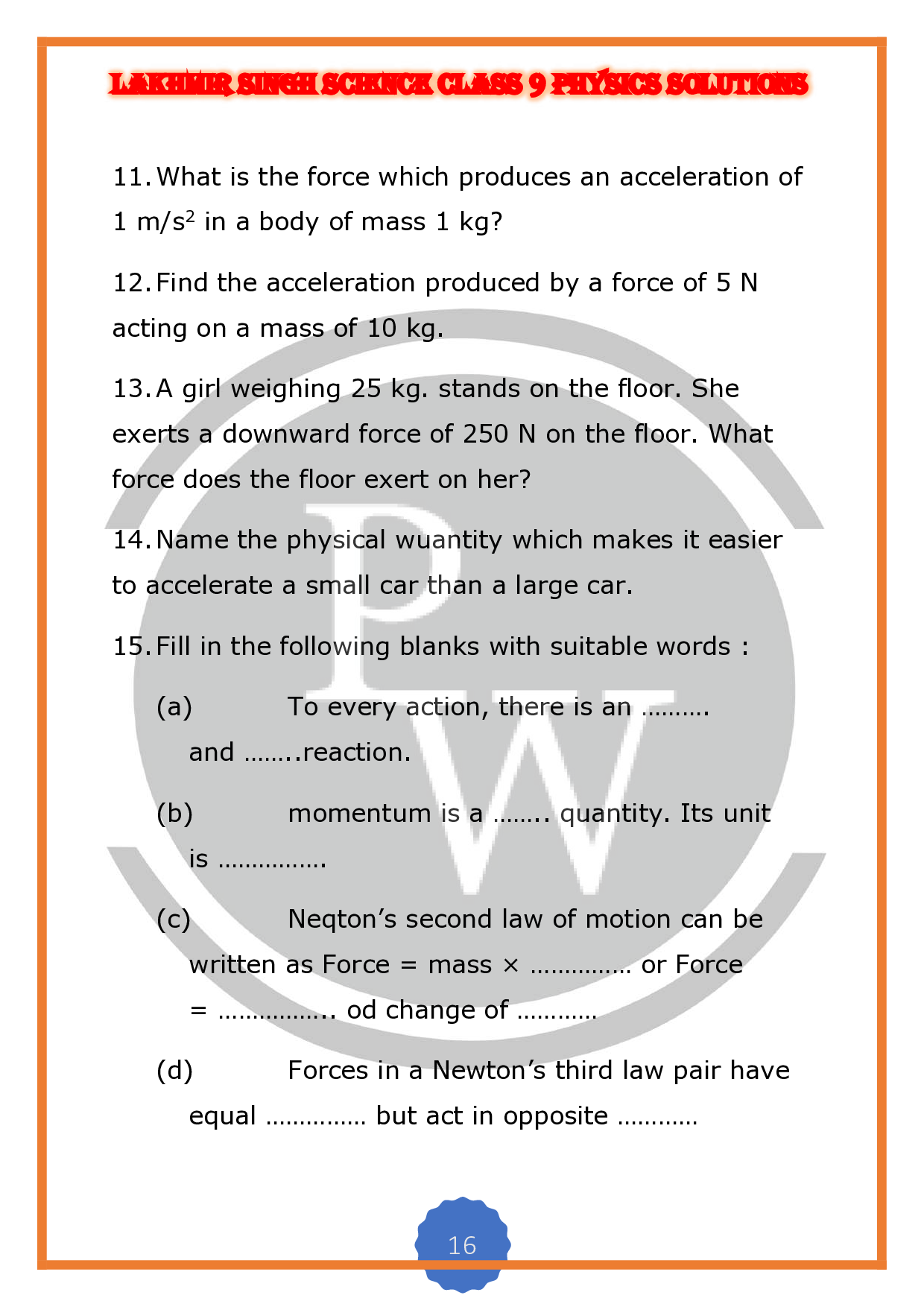 Lakhmir Singh Physics Class 9 Chapter 2-Force and laws of motion ...