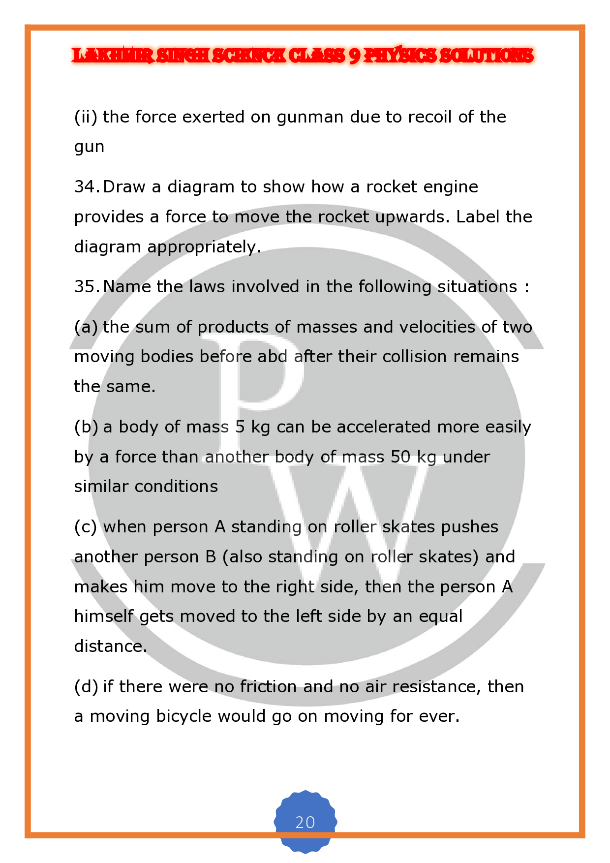 Lakhmir Singh Physics Class 9 Chapter 2-Force and laws of motion Solutions |PW