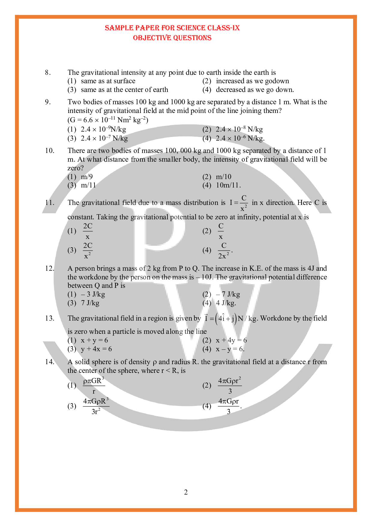 CBSE Sample Paper-15 For Class 9 Science (Objective Type Questions) | PW