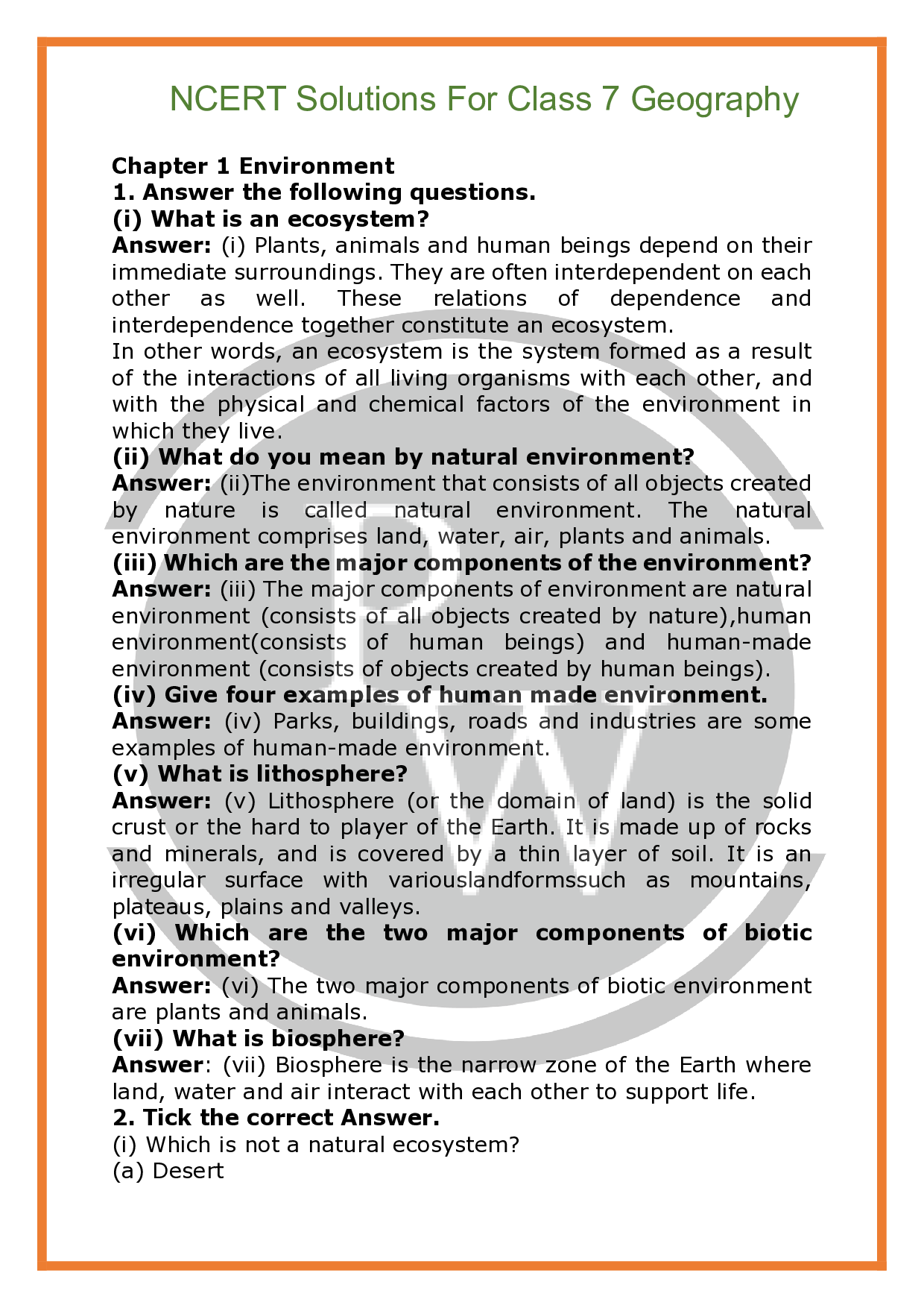 Geography Environment Class 7 Mcq at Pablo Joyce blog