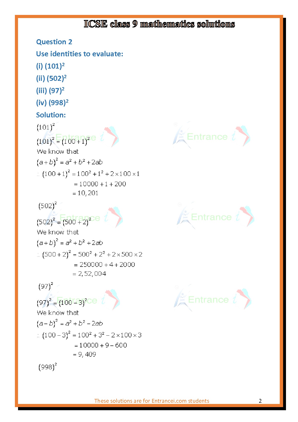 Selina Mathematics Class 9th Solutions ICSE Chapter-4 Expansion