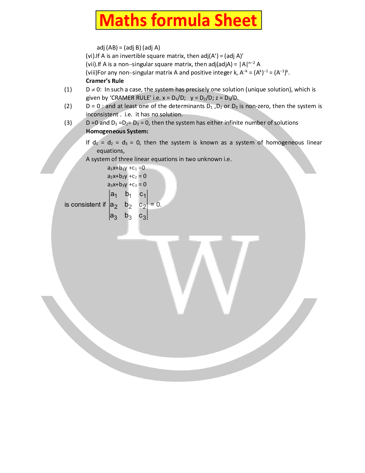 Class 12 Maths Formula for chapter-4 Determinants | Entrancei