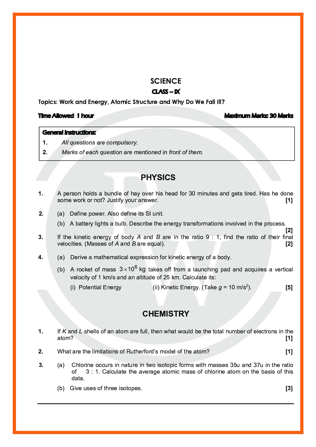 CBSE Sample Paper-6 class 9 Science with solution | Physics Wallah