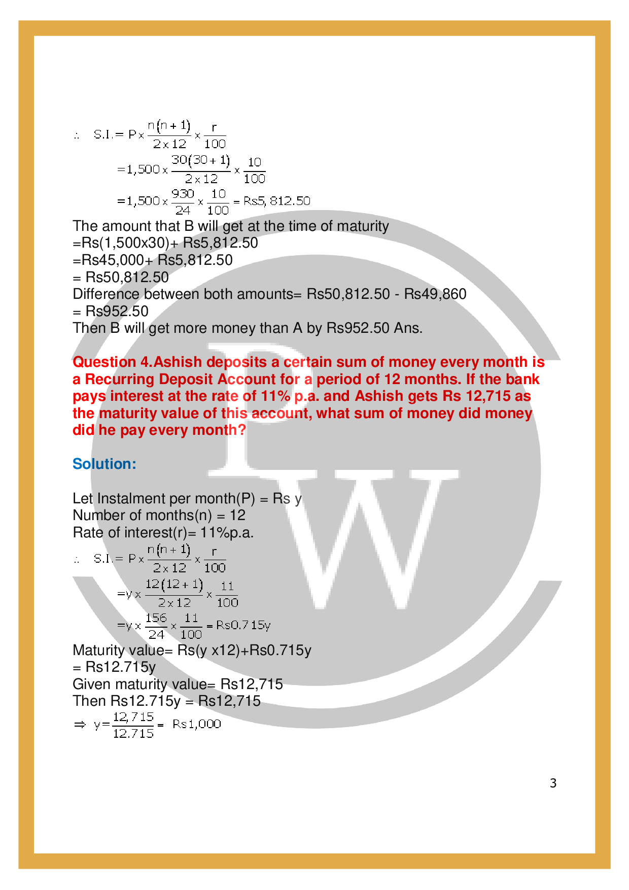 ICSE Class 10 Maths Exercise-2A Banking Recurring Deposit