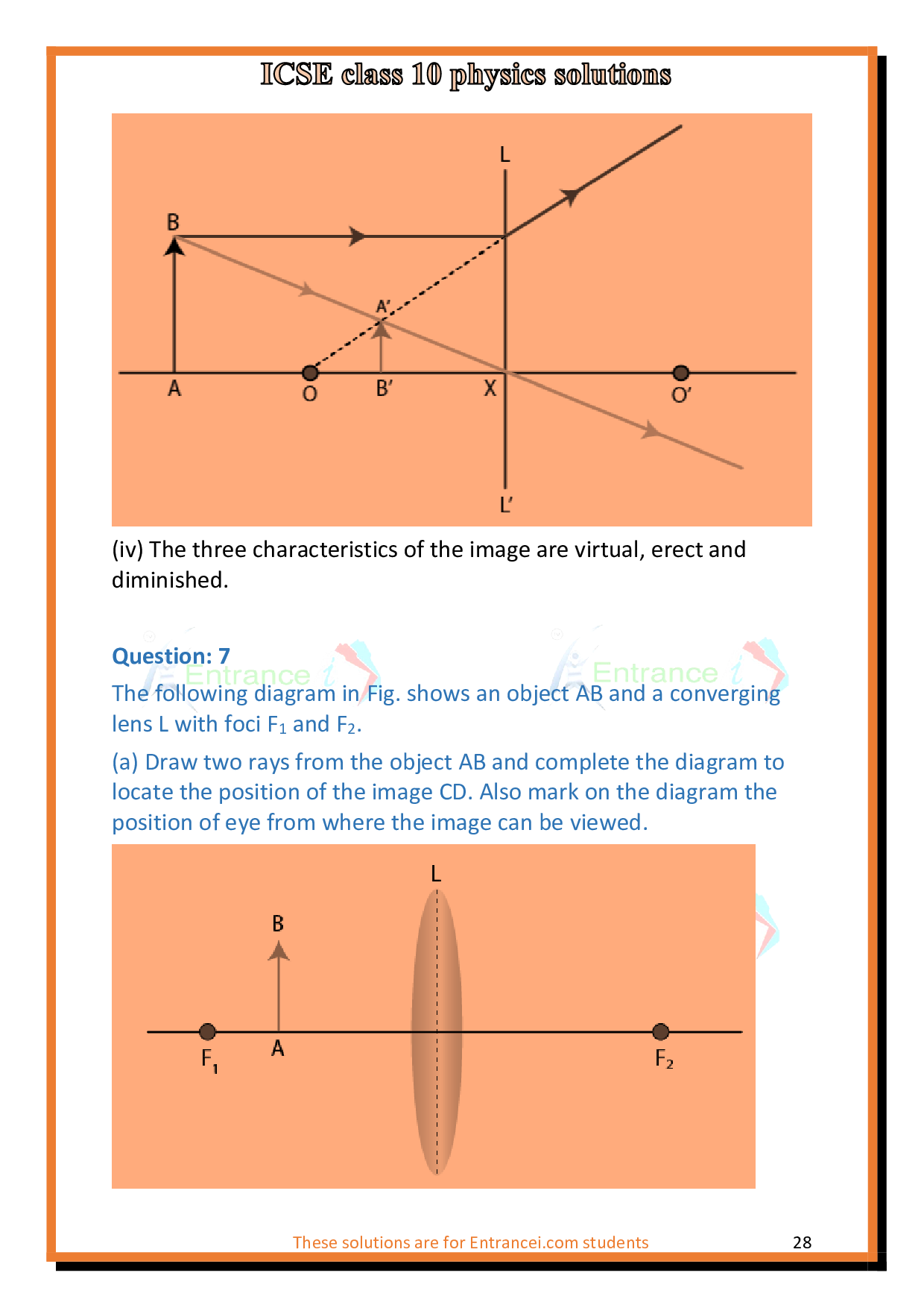 Solutions of Chapter-5 Refraction Through Lens of ICSE Class 10 Physics