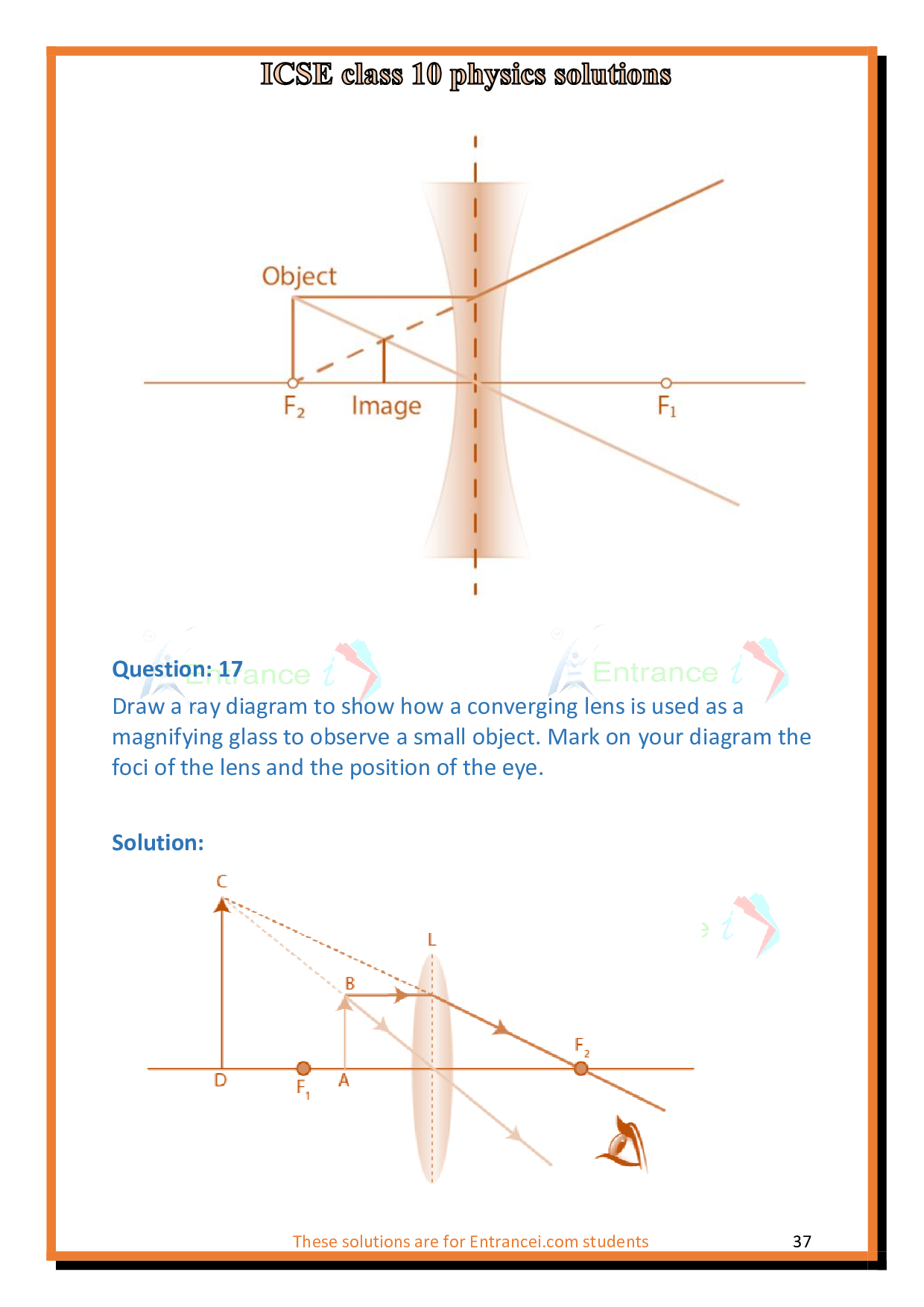 Solutions of Chapter-5 Refraction Through Lens of ICSE Class 10 Physics