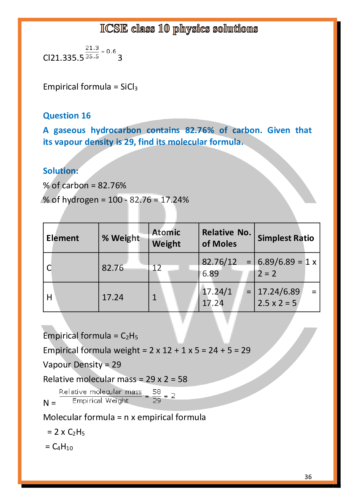 ICSE Class 10 Chemistry solutions for chapter-5 Mole Concept | PW
