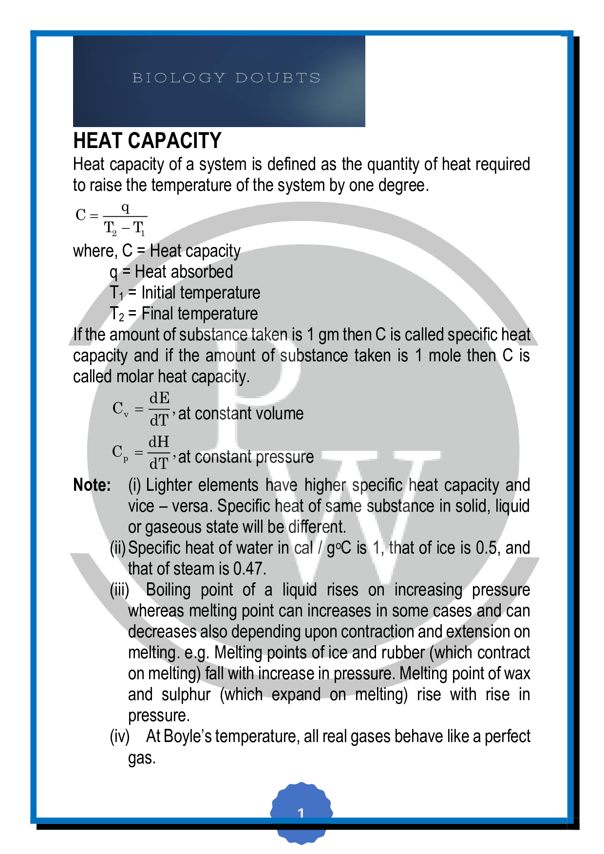 Formula for heat capacity | Physics Wallah