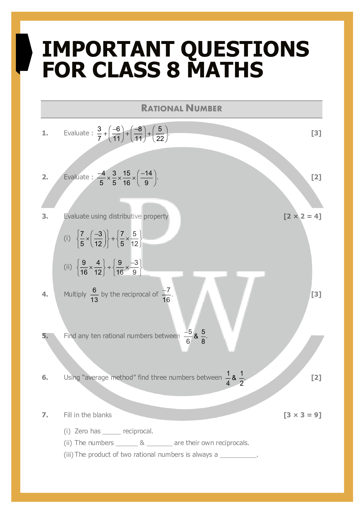 Important ions For Chapter Rational Numbers PW