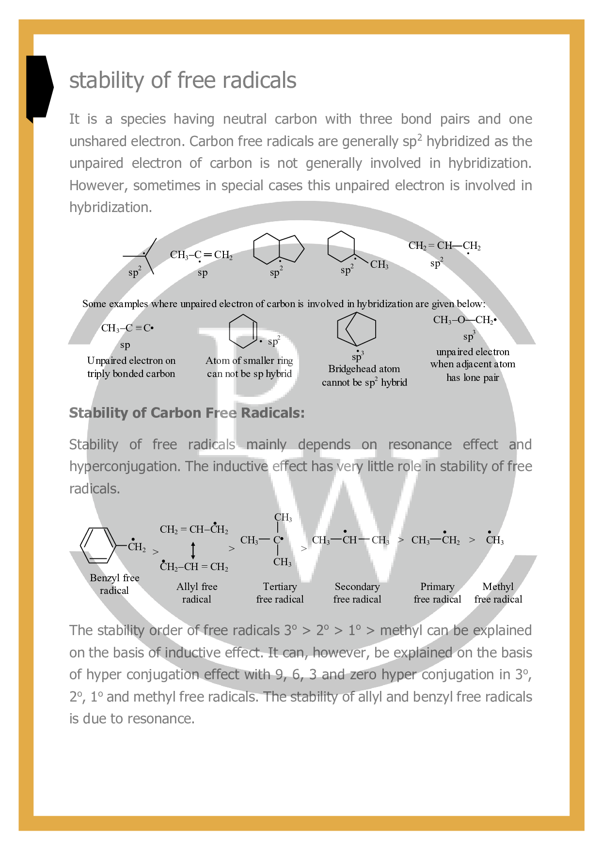 About stability of free radicals | Physics Wallah