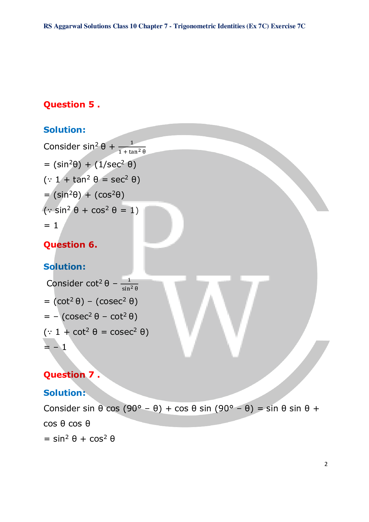 Exercise-7D of RS Aggarwal Class 10 Chapter-7 Trigonometric Identities