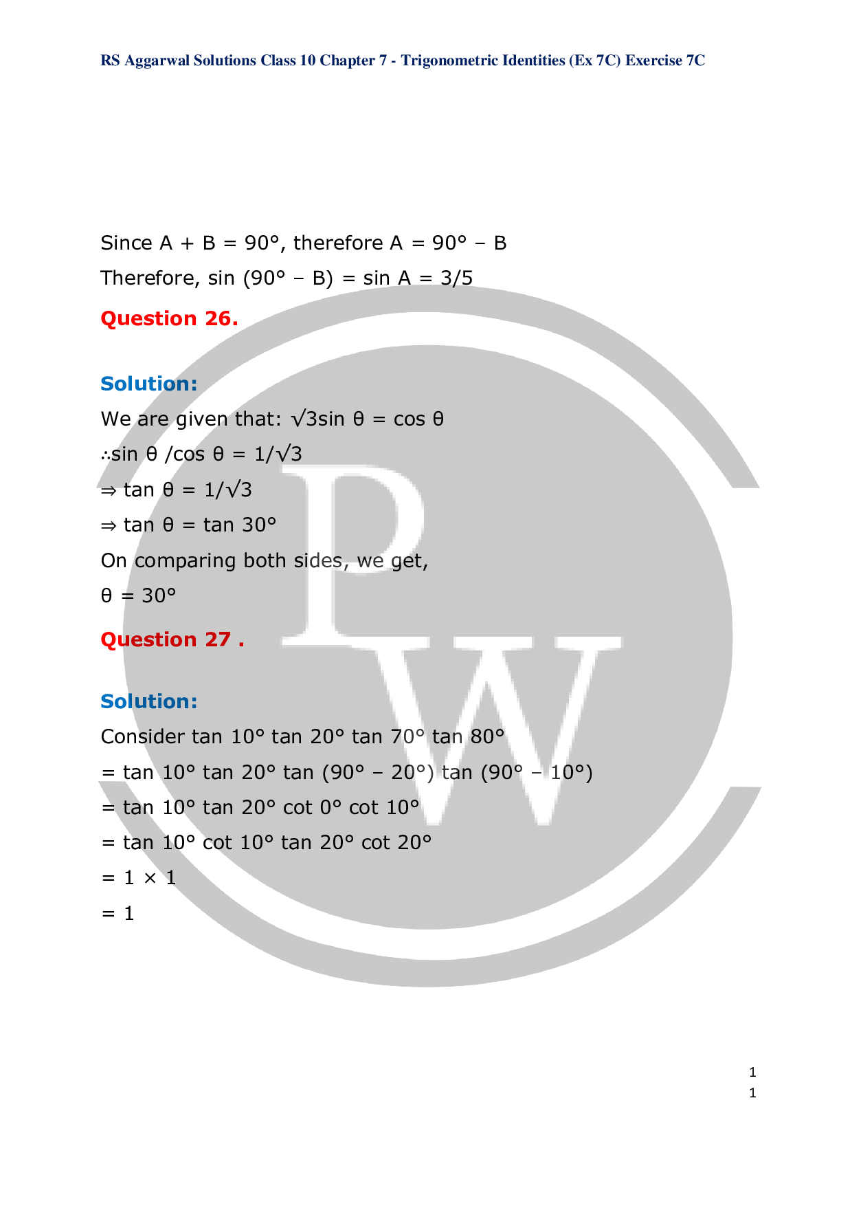 Exercise-7D of RS Aggarwal Class 10 Chapter-7 Trigonometric Identities