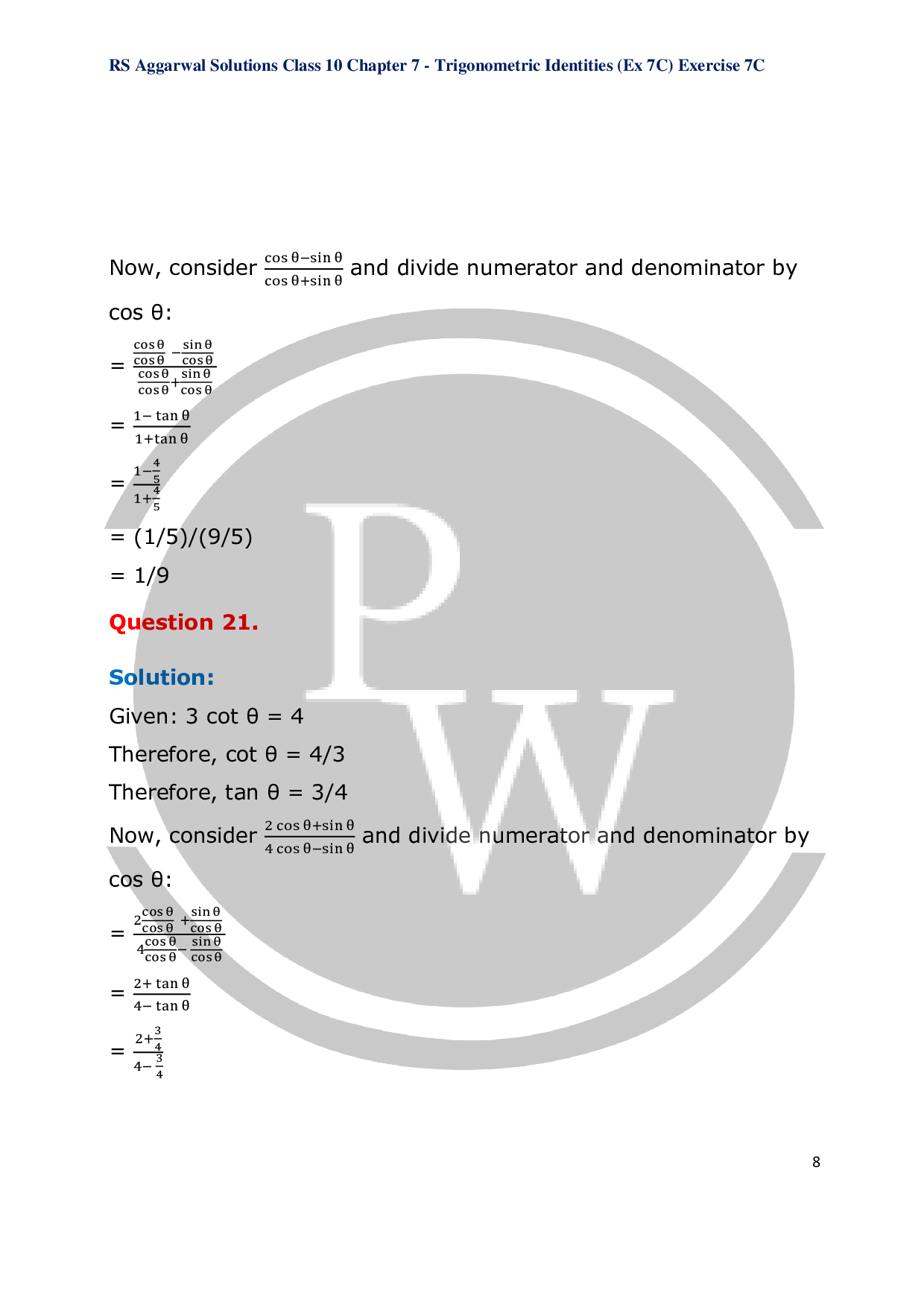 Exercise-7D of RS Aggarwal Class 10 Chapter-7 Trigonometric Identities