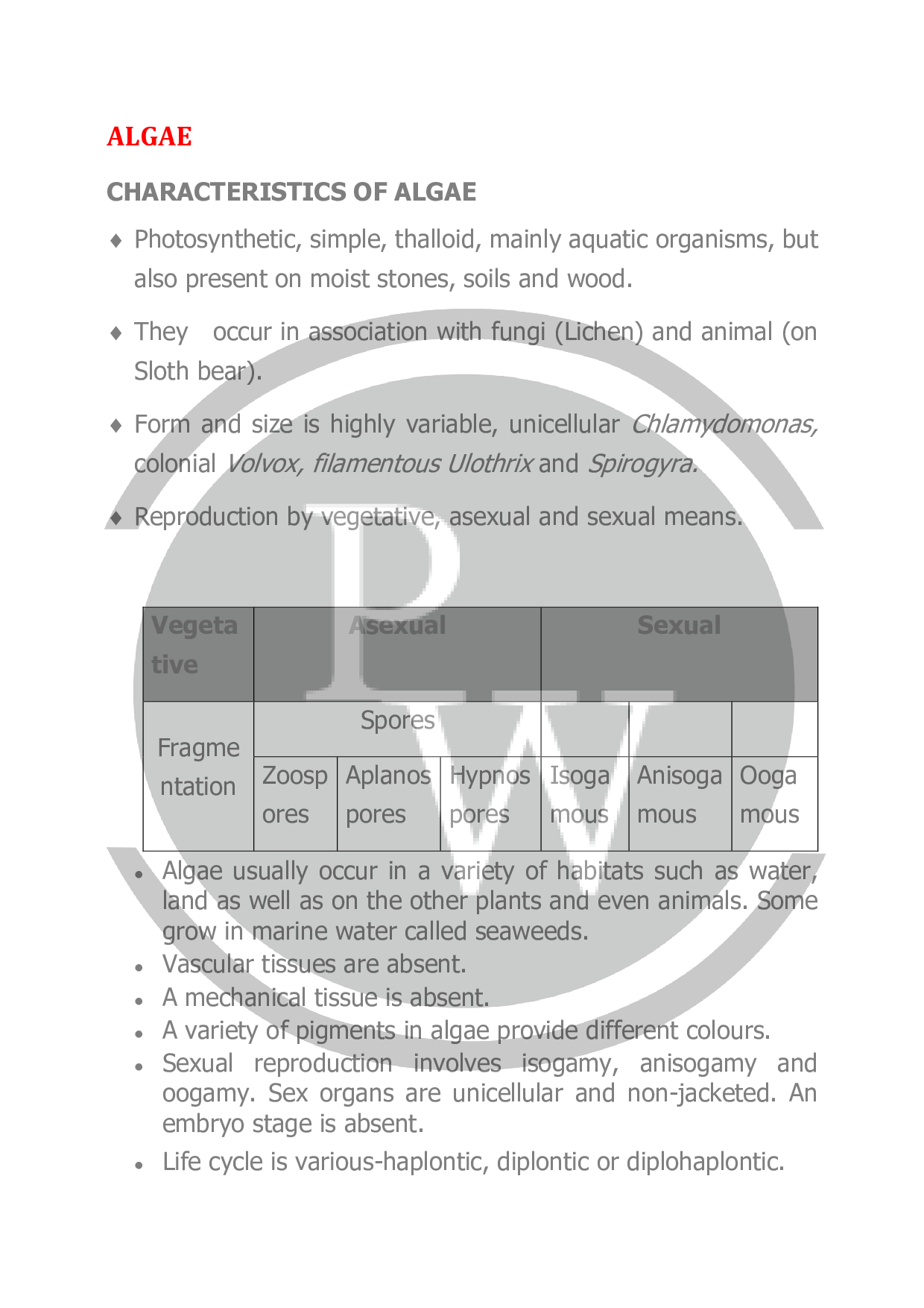 About Algae: characteristics ,classification and Examples