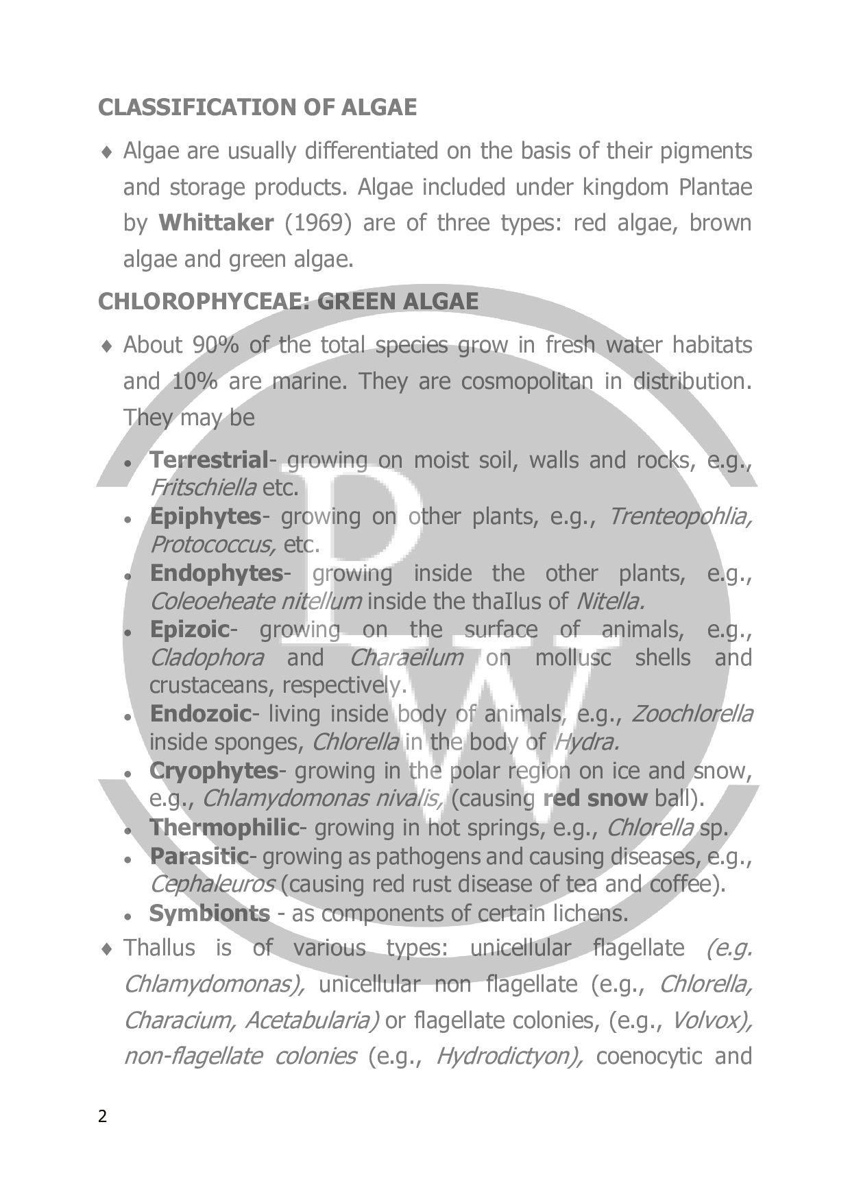 About Algae: characteristics ,classification and Examples