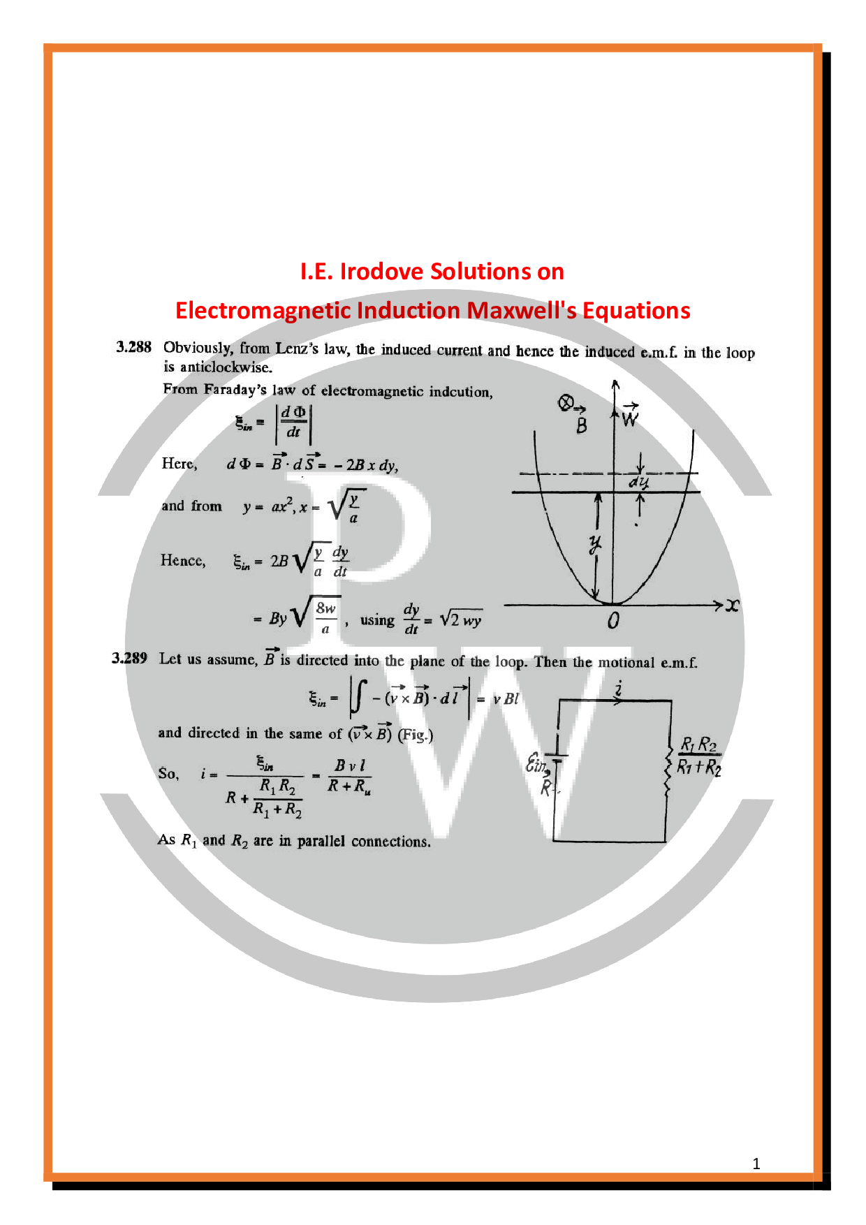 I.E. Irodov Solutions on Electromagnetic Induction. Maxwell’s Equations | PW