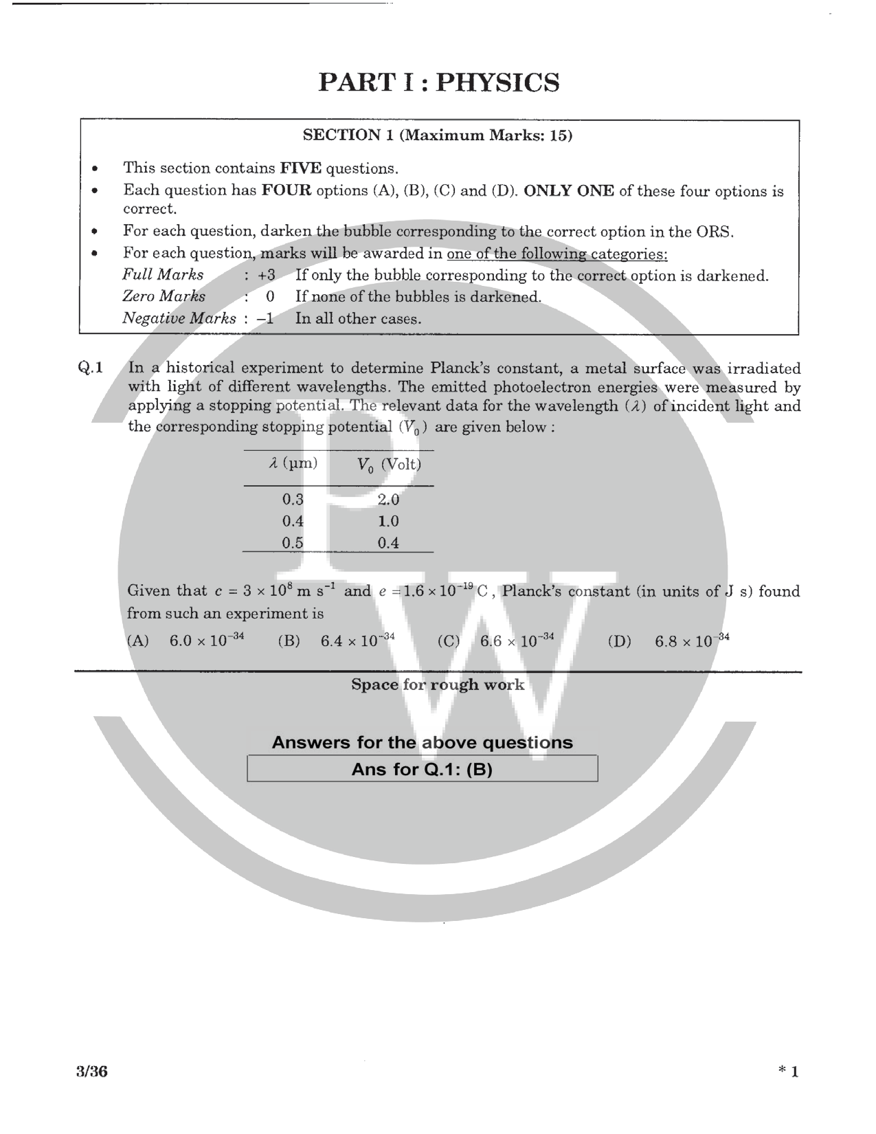 JEE Advance Question paper- 2016 Paper-1 With Answer Key | PW