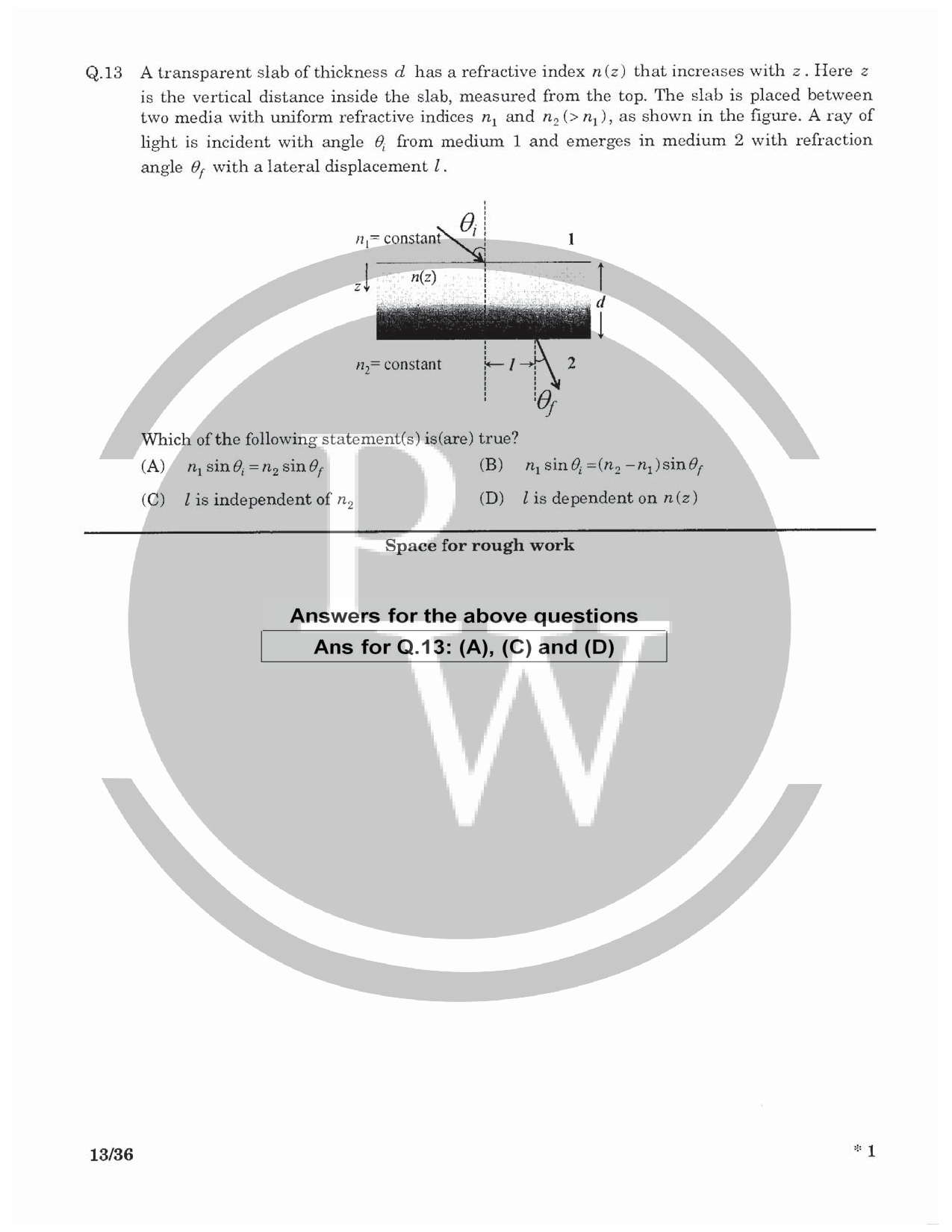 JEE Advance Question paper- 2016 Paper-1 With Answer Key | PW
