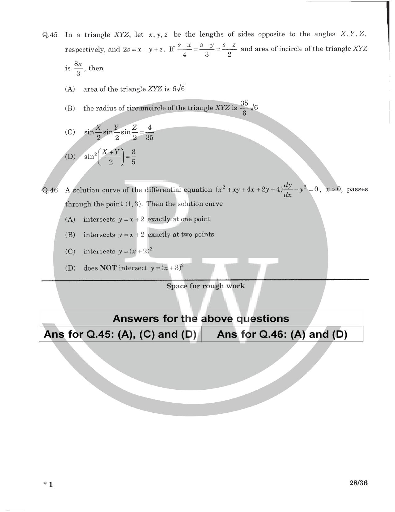 JEE Advance Question paper- 2016 Paper-1 With Answer Key | PW