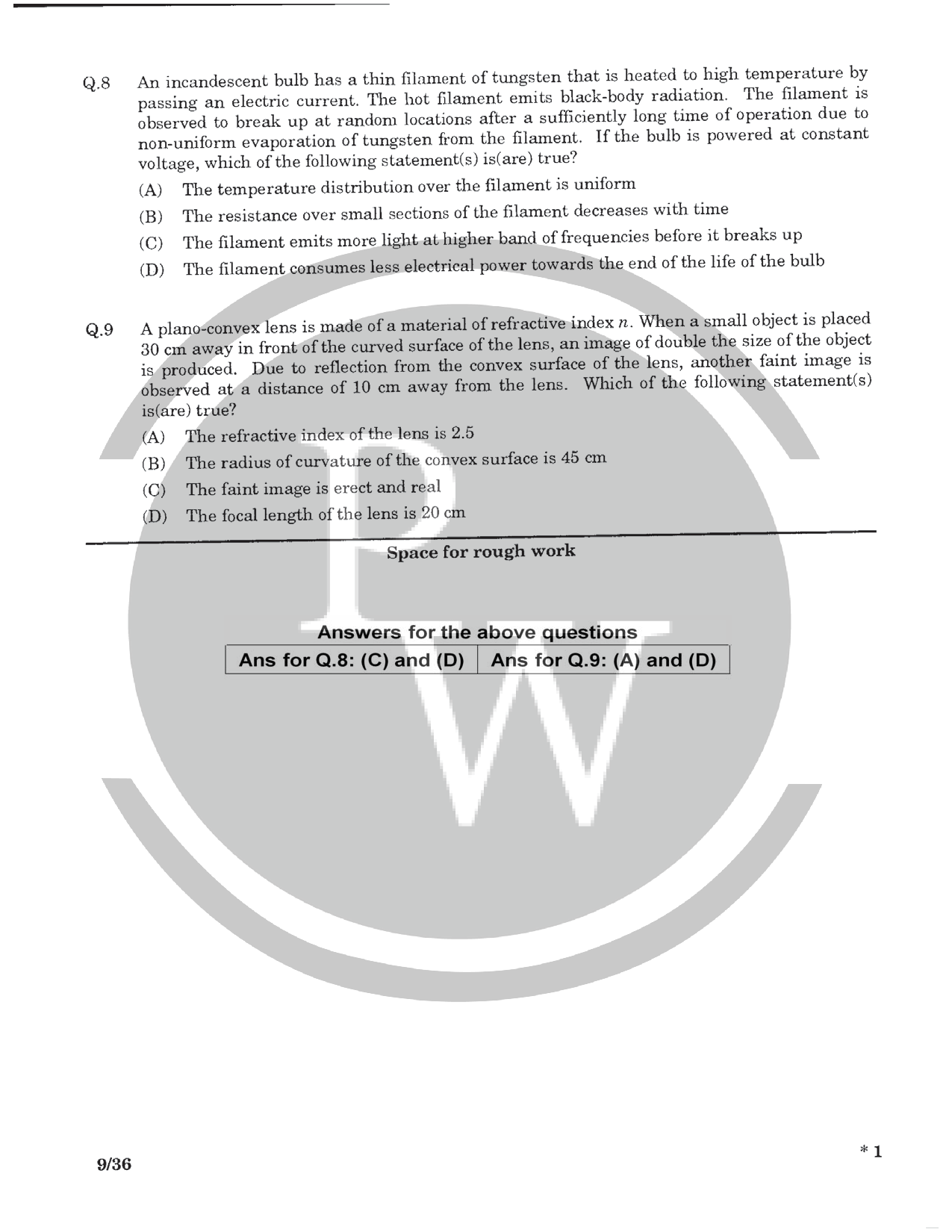 JEE Advance Question paper- 2016 Paper-1 With Answer Key | PW