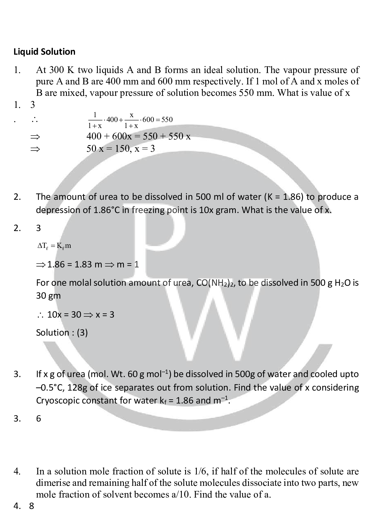 Integer base question for JEE chemistry chapter- Liquid Solution