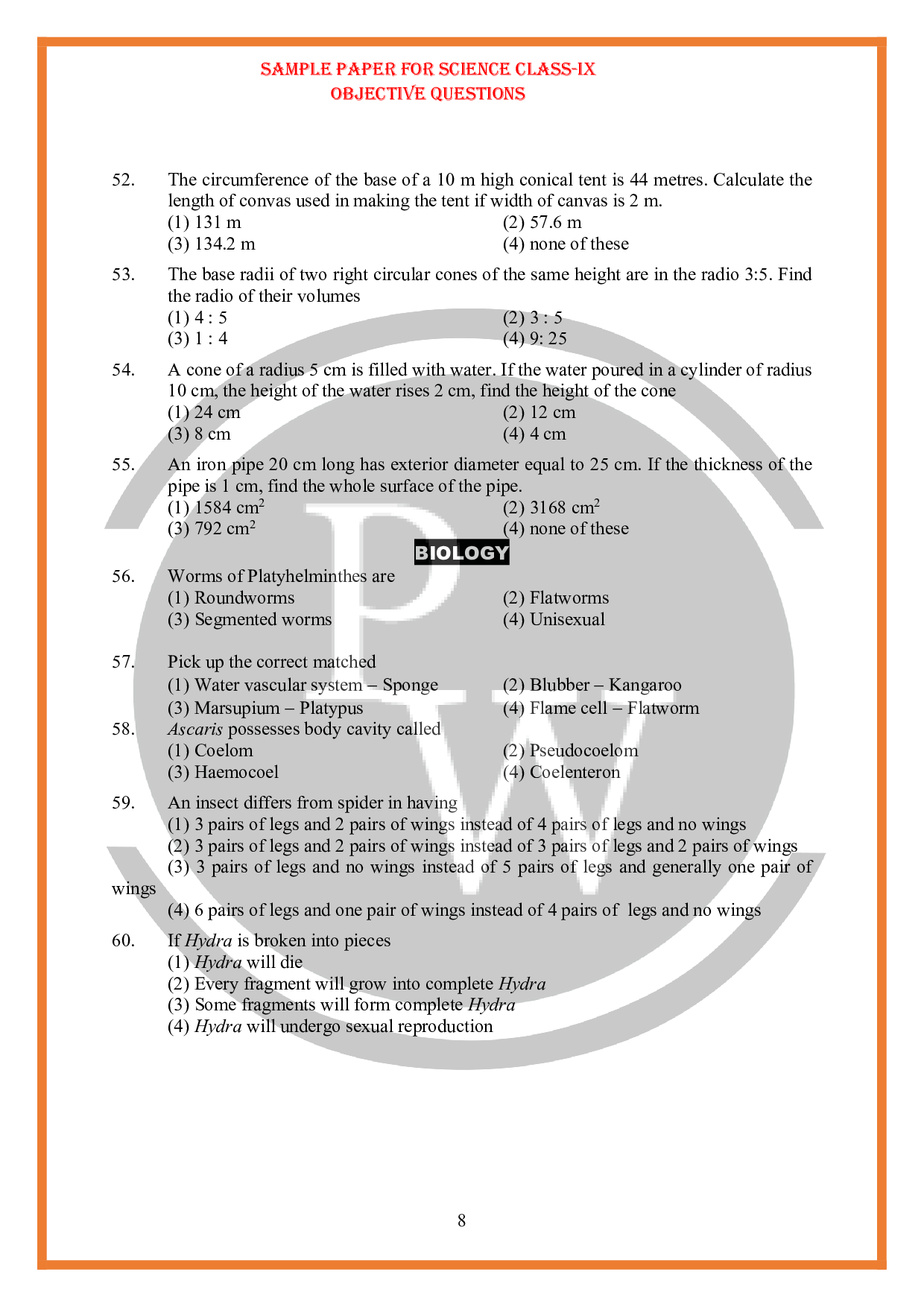 CBSE Sample Paper-19 For Class 9 Science (Objective Type Questions) | PW