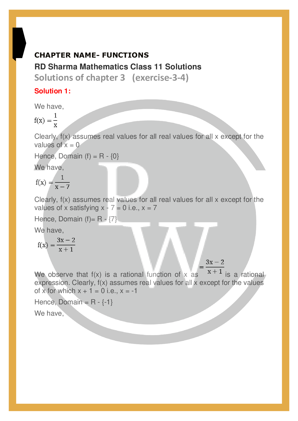 RD Sharma class 11 solutions|Functions Exercise-3D| Physics Wallah