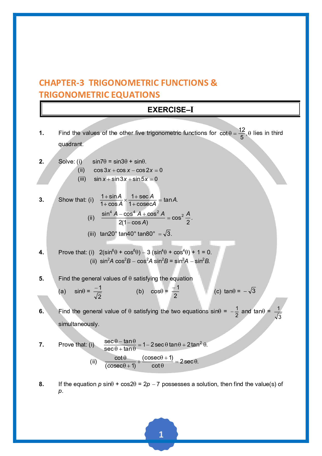 Questions Based chapter Trigonometric Equations Questions Based chapter Trigonometric Equations