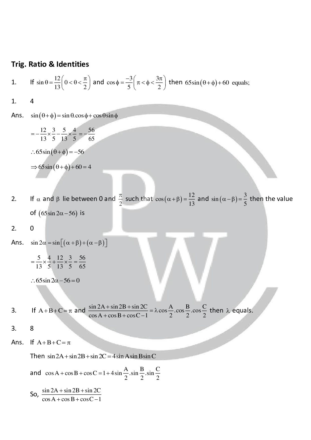 Integer Base Question for JEE Maths chapter- Trig. Ratio & Identities