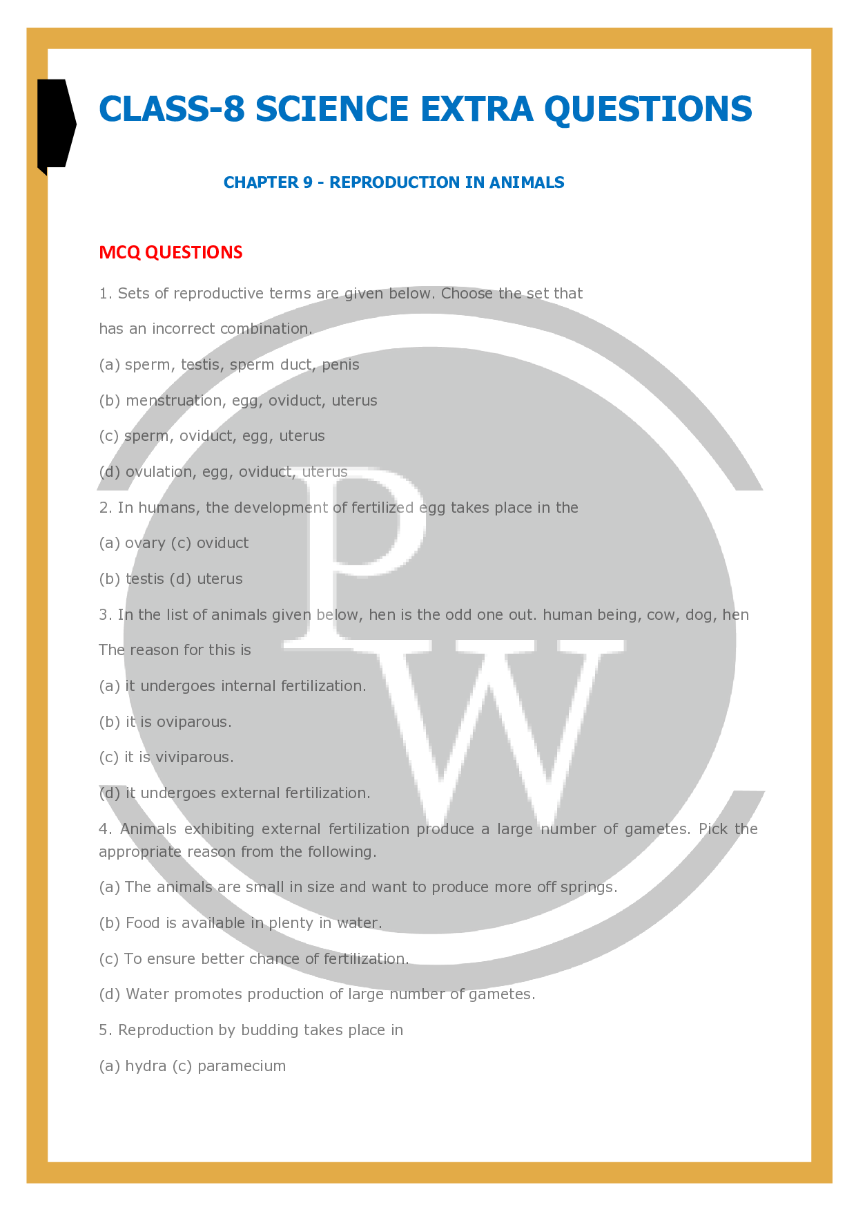 HOT & MCQ Based Questions|Reproduction in Animals