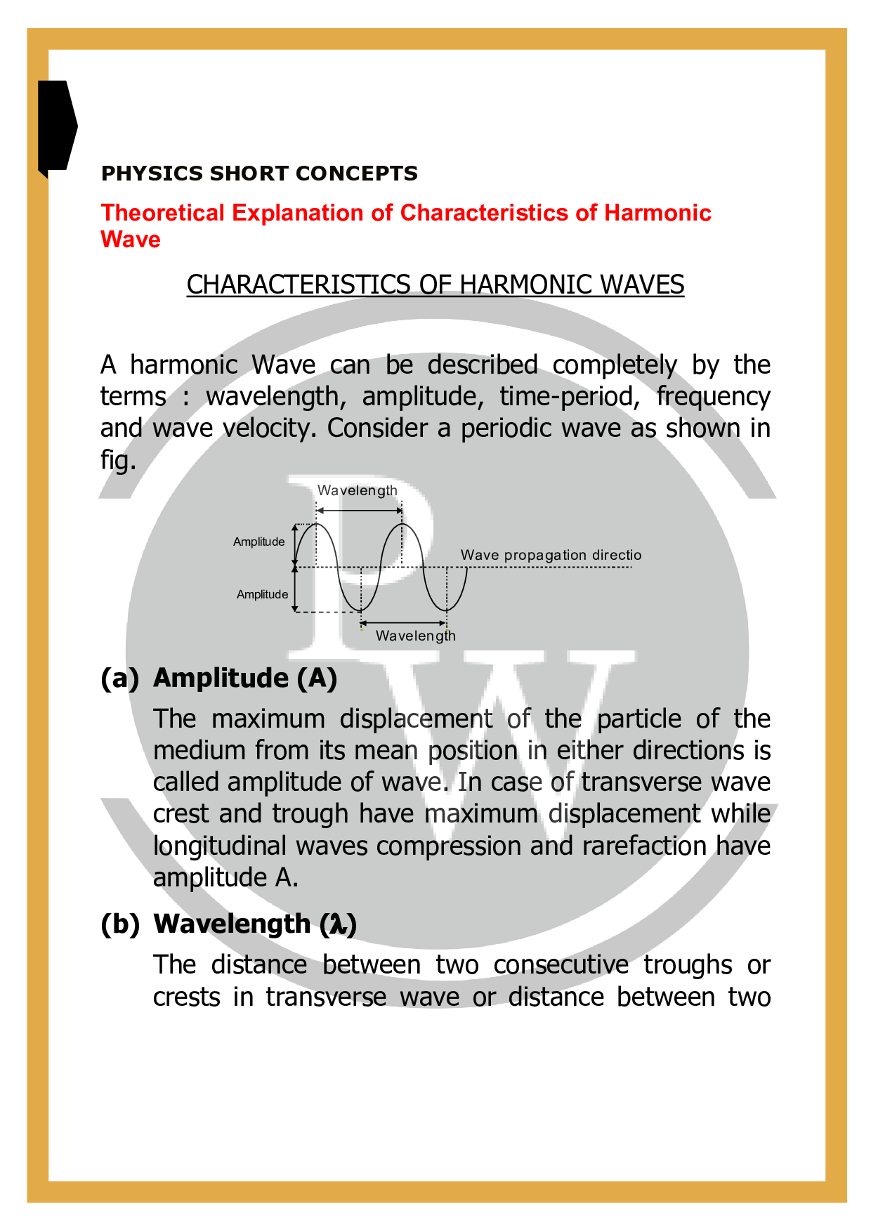 Characteristics of Harmonic Wave with Example