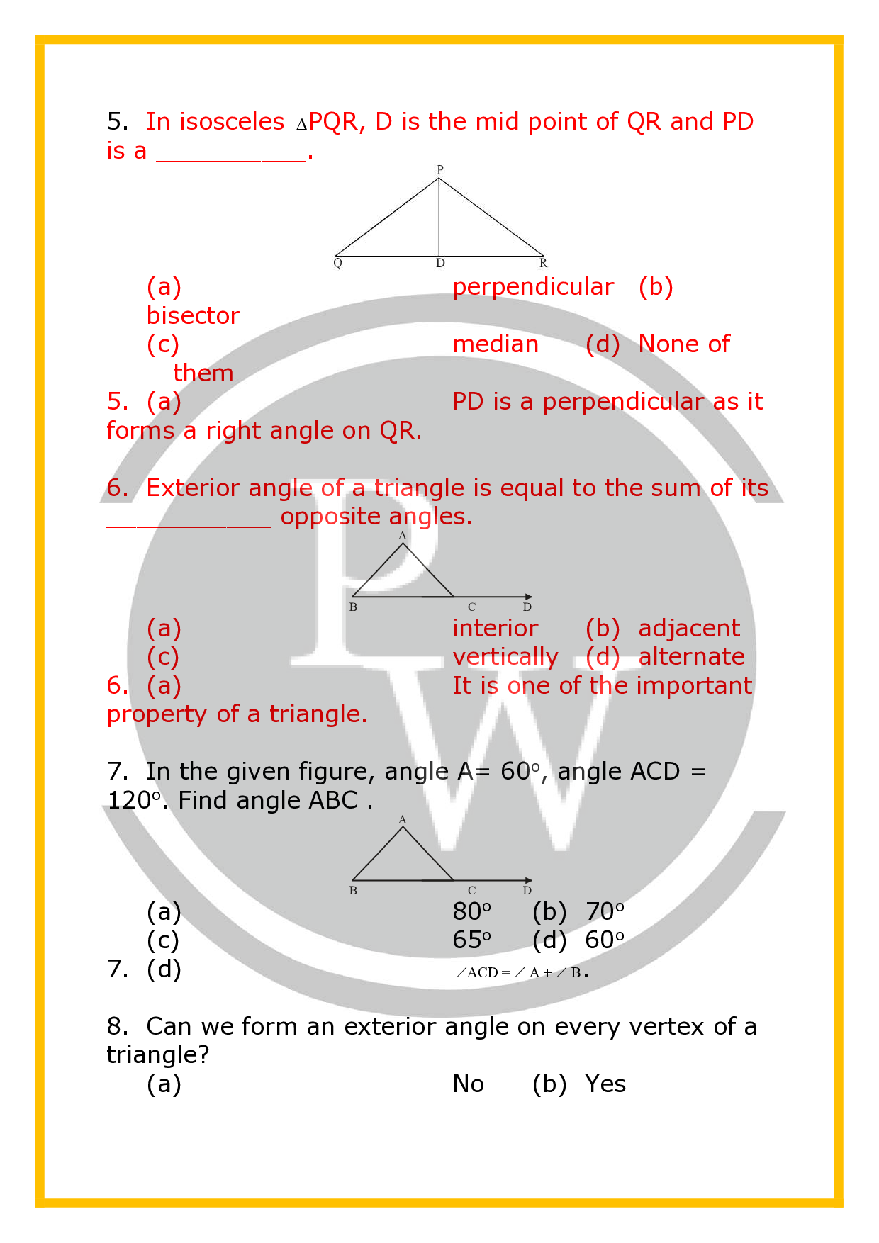 Worksheet for Class 7 Chapter Triangle and its properties | PW