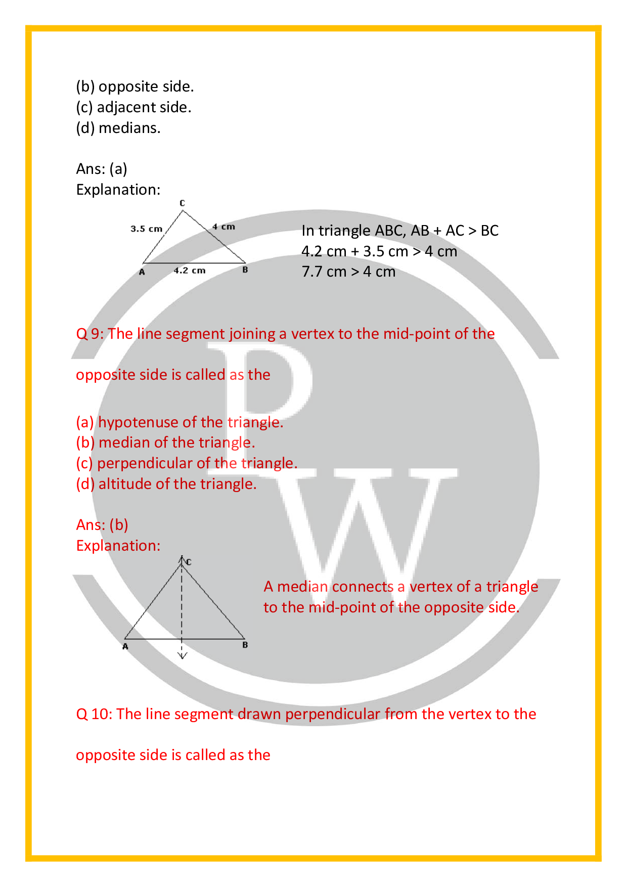 Worksheet for Class 7 Chapter Triangle and its properties | PW