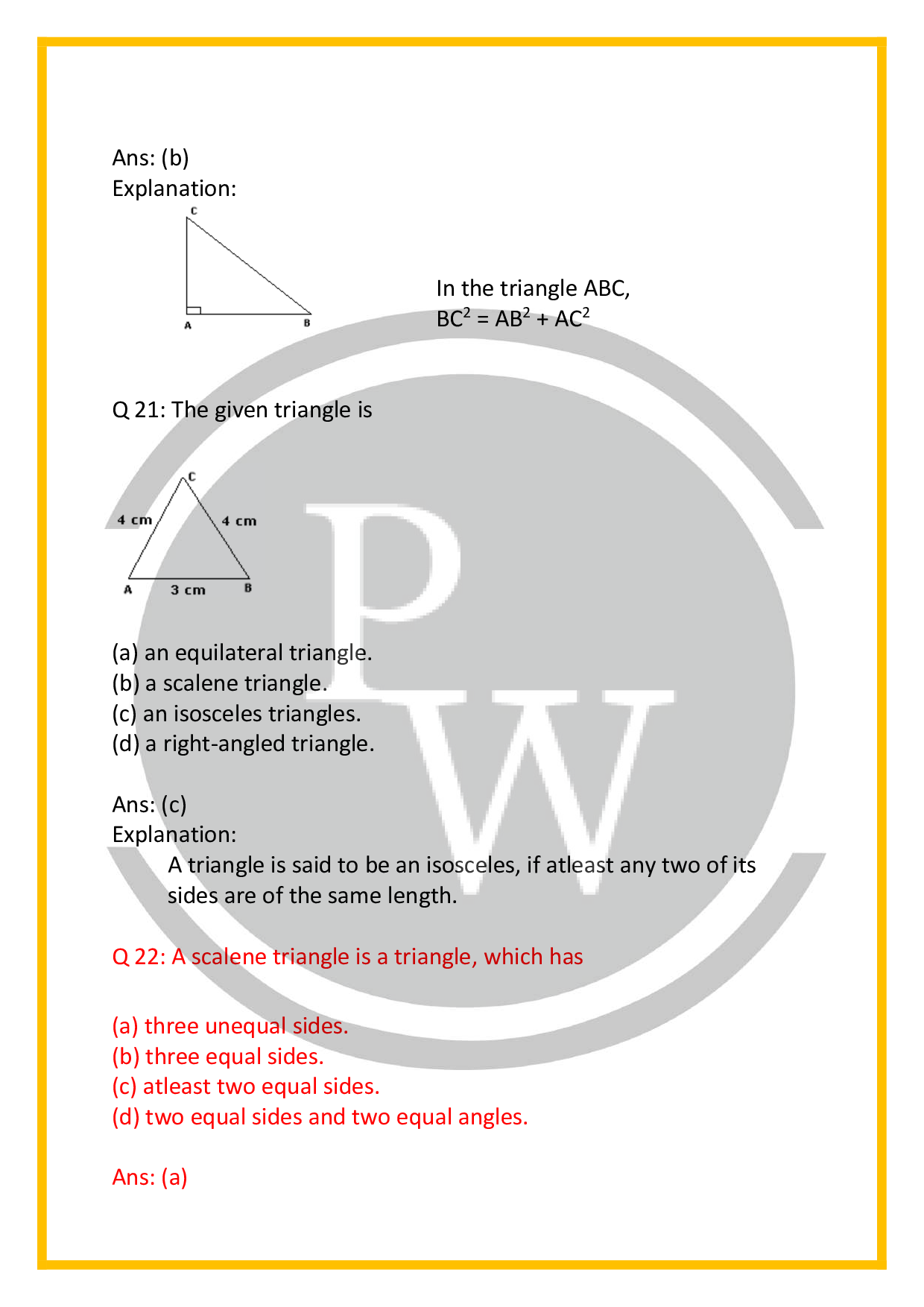 Worksheet for Class 7 Chapter Triangle and its properties | PW