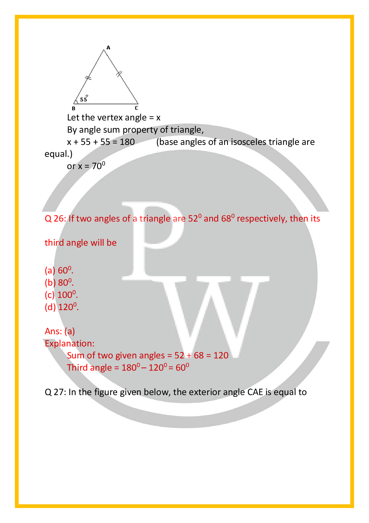 Worksheet for Class 7 Chapter Triangle and its properties | PW
