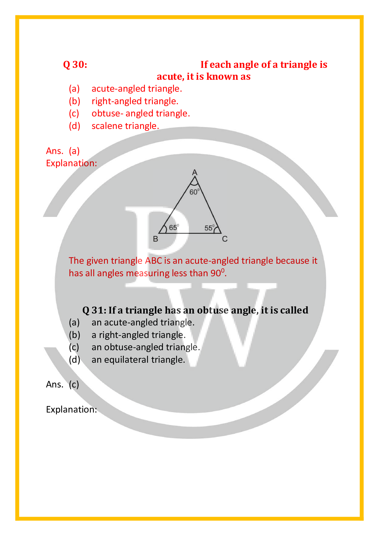 Worksheet for Class 7 Chapter Triangle and its properties | PW