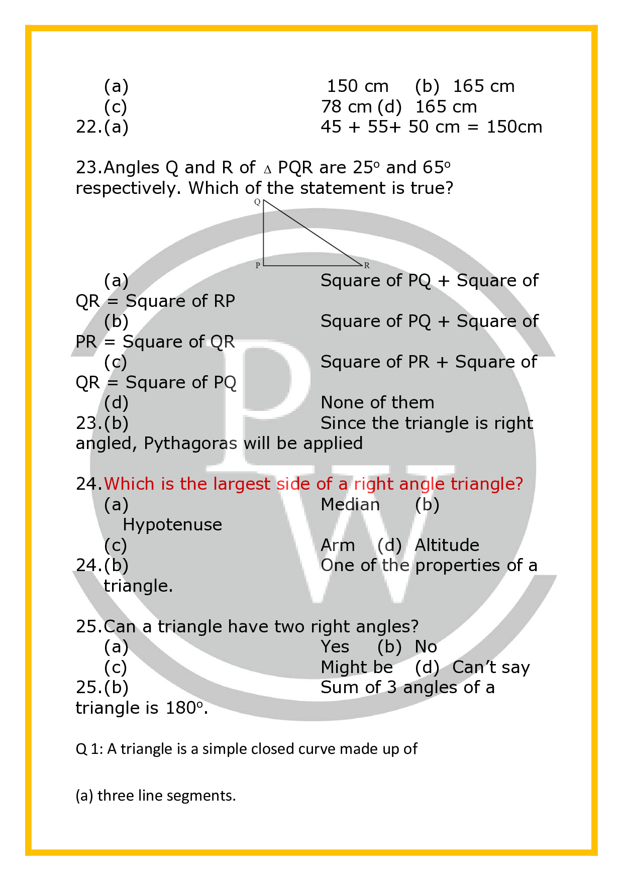 Worksheet for Class 7 Chapter Triangle and its properties | PW