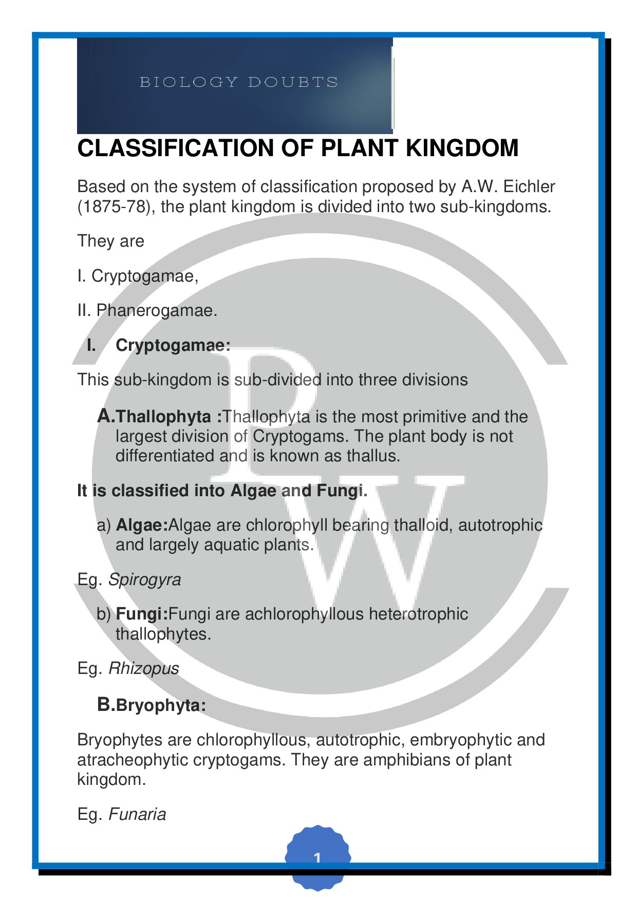 Biology classification of plant kingdom |Physics Wallah