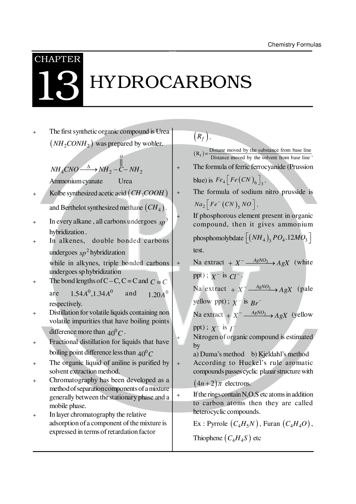 Class 11 chapter- Hydrocarbon Chemistry formula