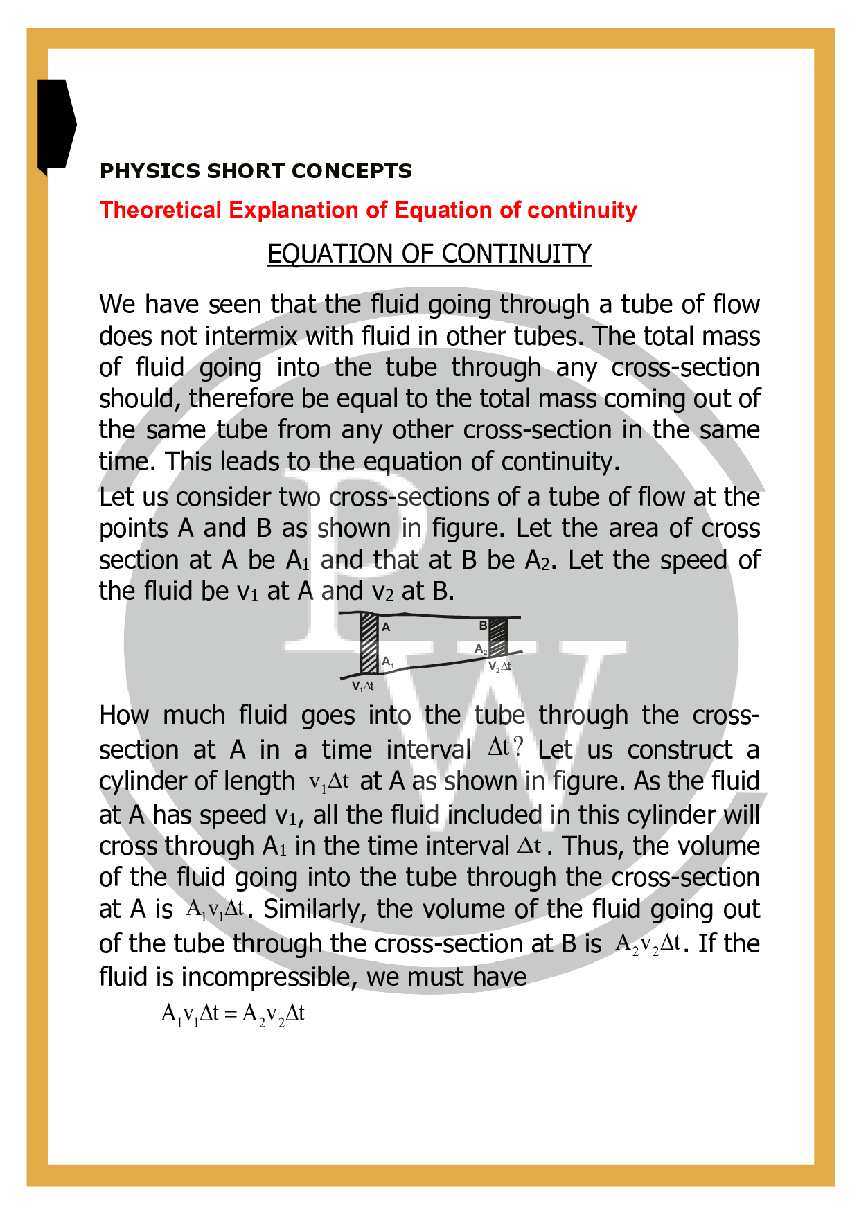 Equation of continuity with examples | Physics Wallah
