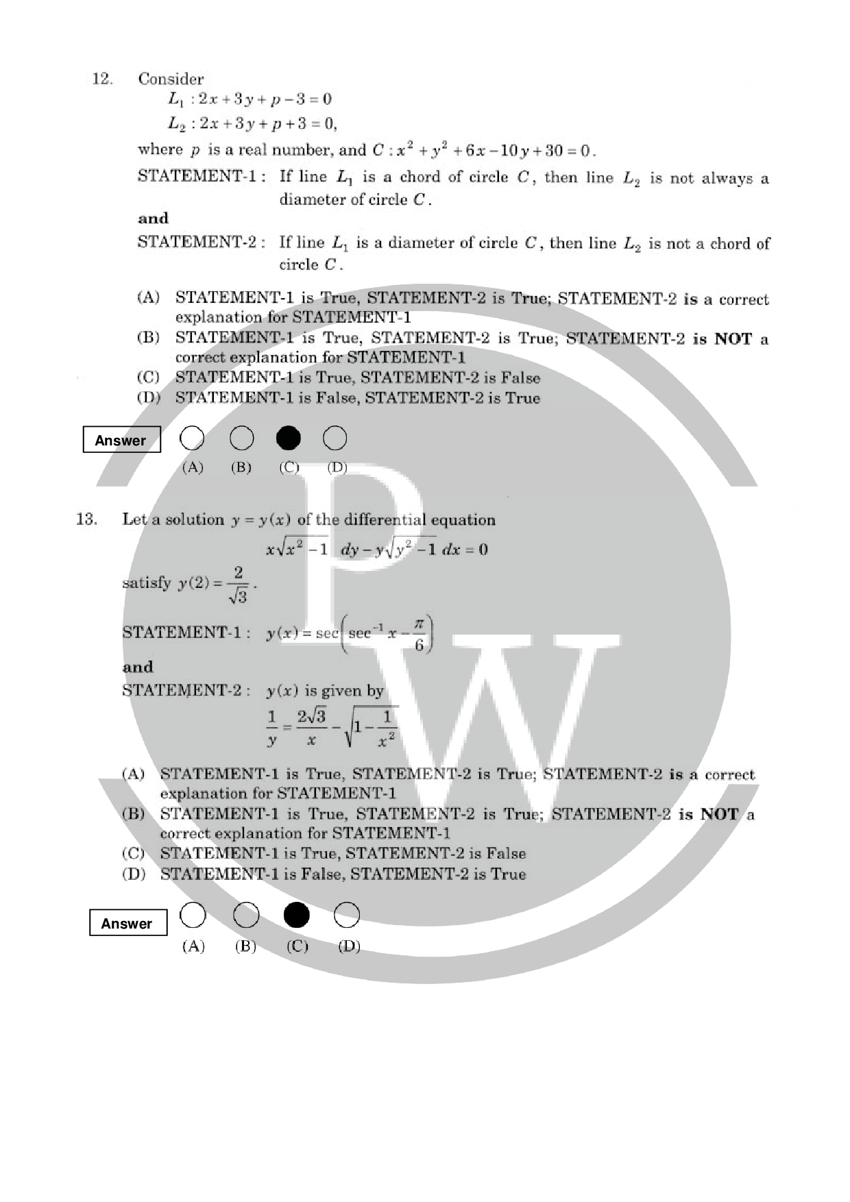 JEE Advance Question paper- 2008 Paper-2 With Answer Key | PW