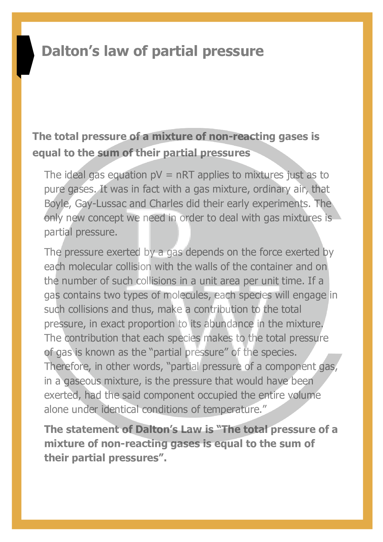 Dalton’s law of partial pressure| Physical chemistry | PW