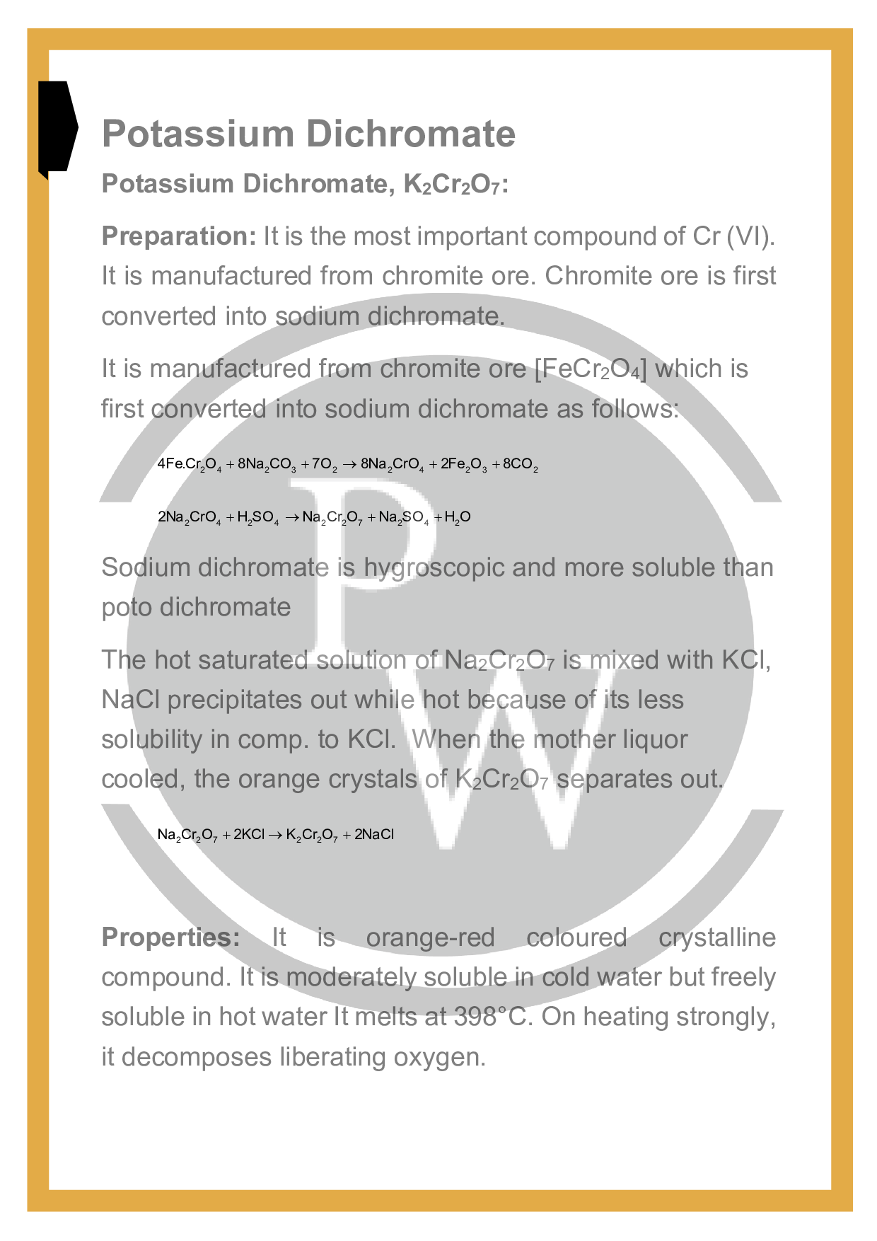 Potassium dichromate an Overview |Preparation, use & reaction | PW