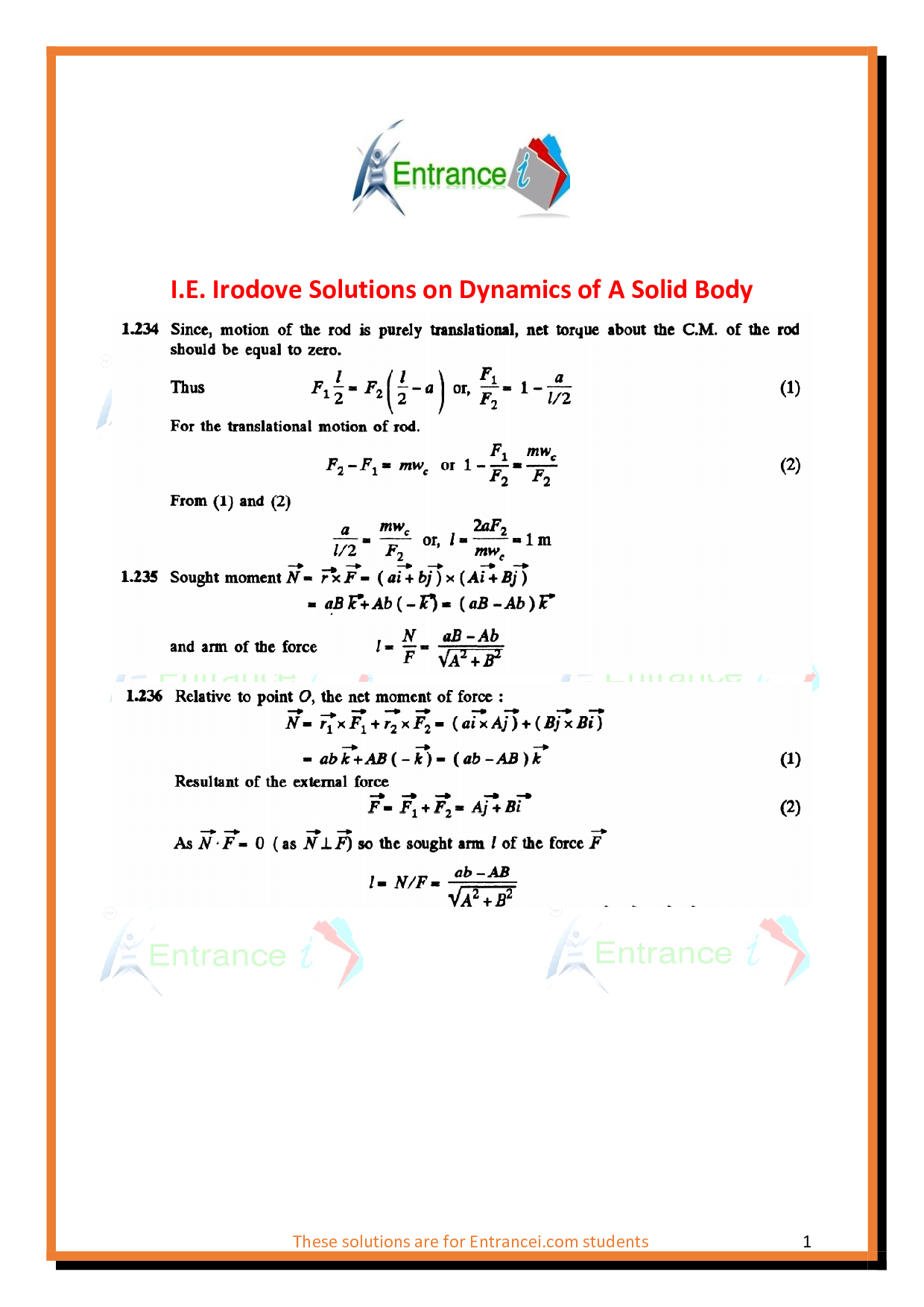 I.E. Irodov Solutions on Dynamics of a Solid Body | PW