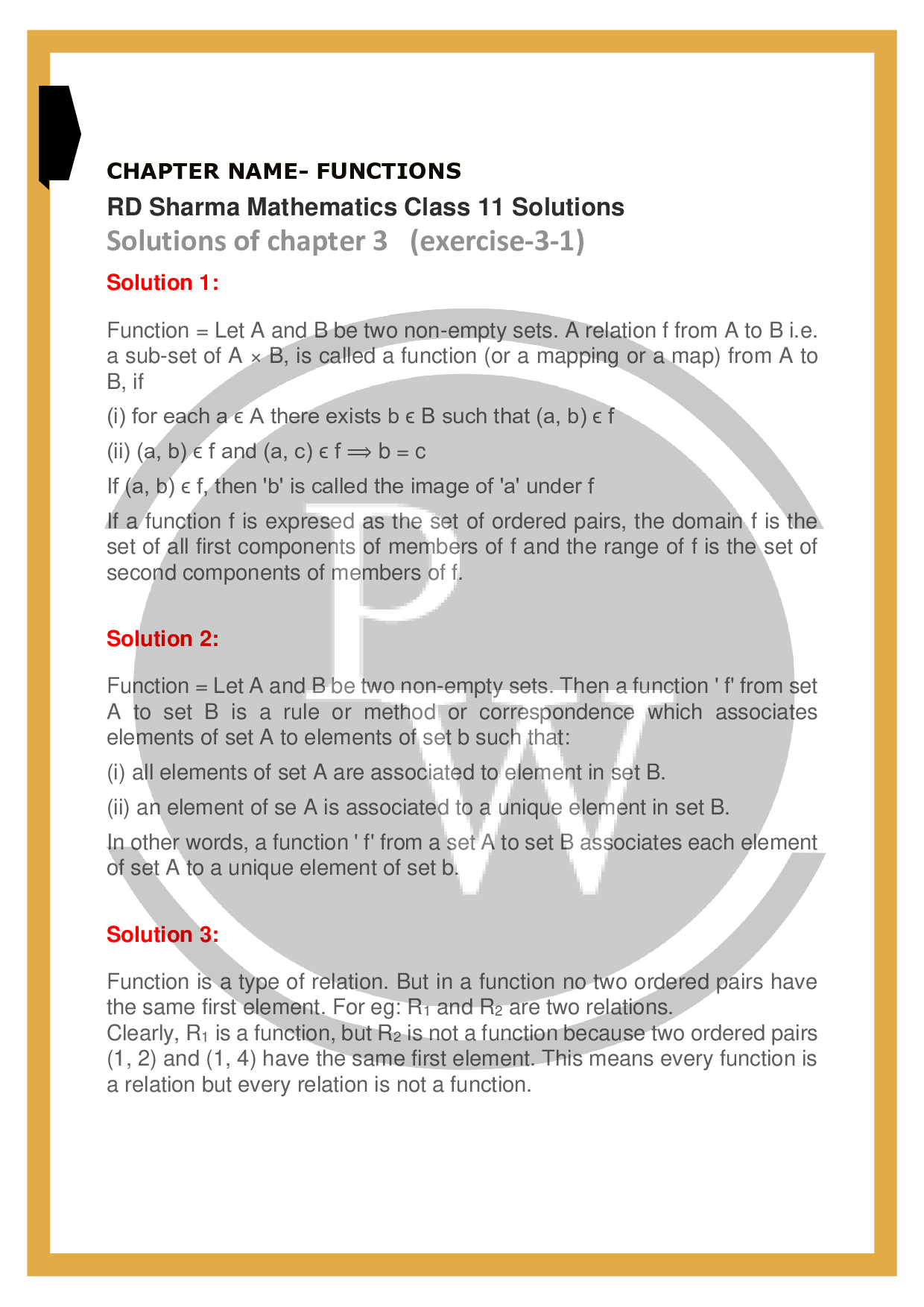 RD Sharma class 11|Functions Exercise-3A| Physics Wallah