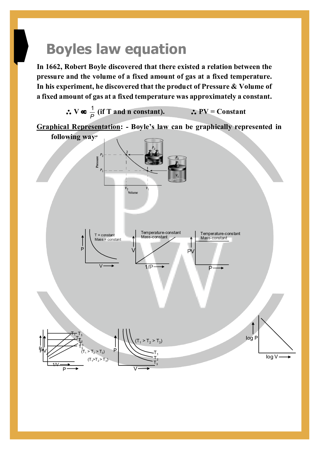 Boyles law equation | Boyles law | Boyles law Example | PW