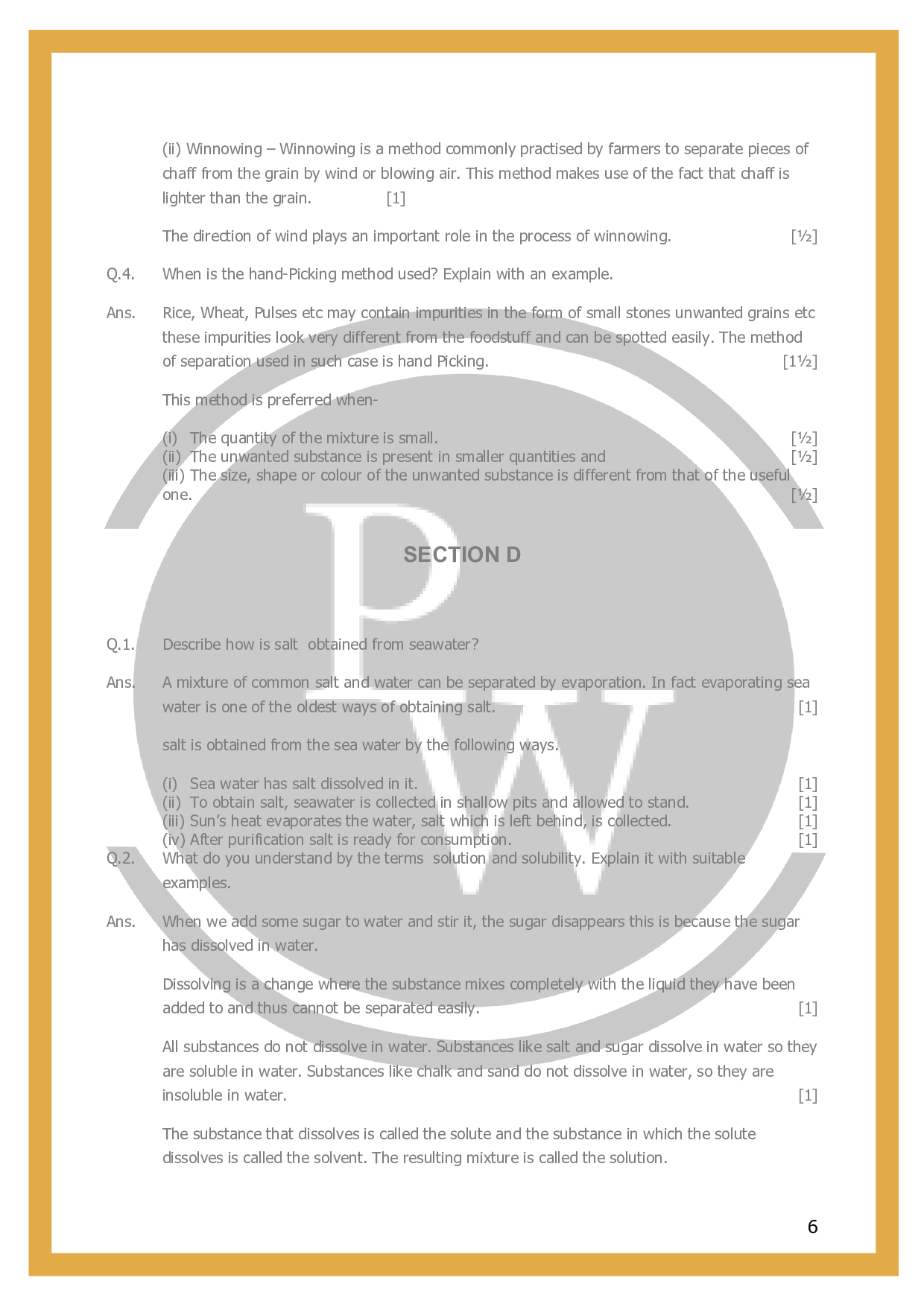 class 6 science worksheets Chapter 5-Separation of Substances |PW