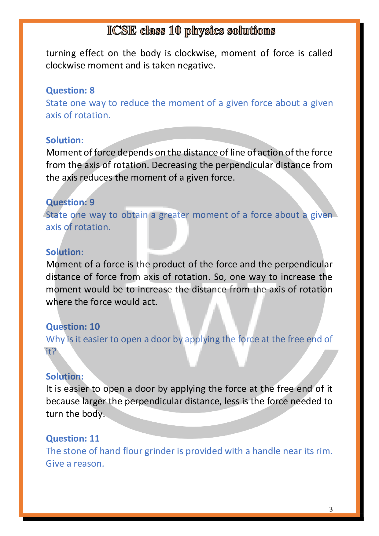 Solutions of Chapter-1 Force for ICSE class 10 Physics | PW
