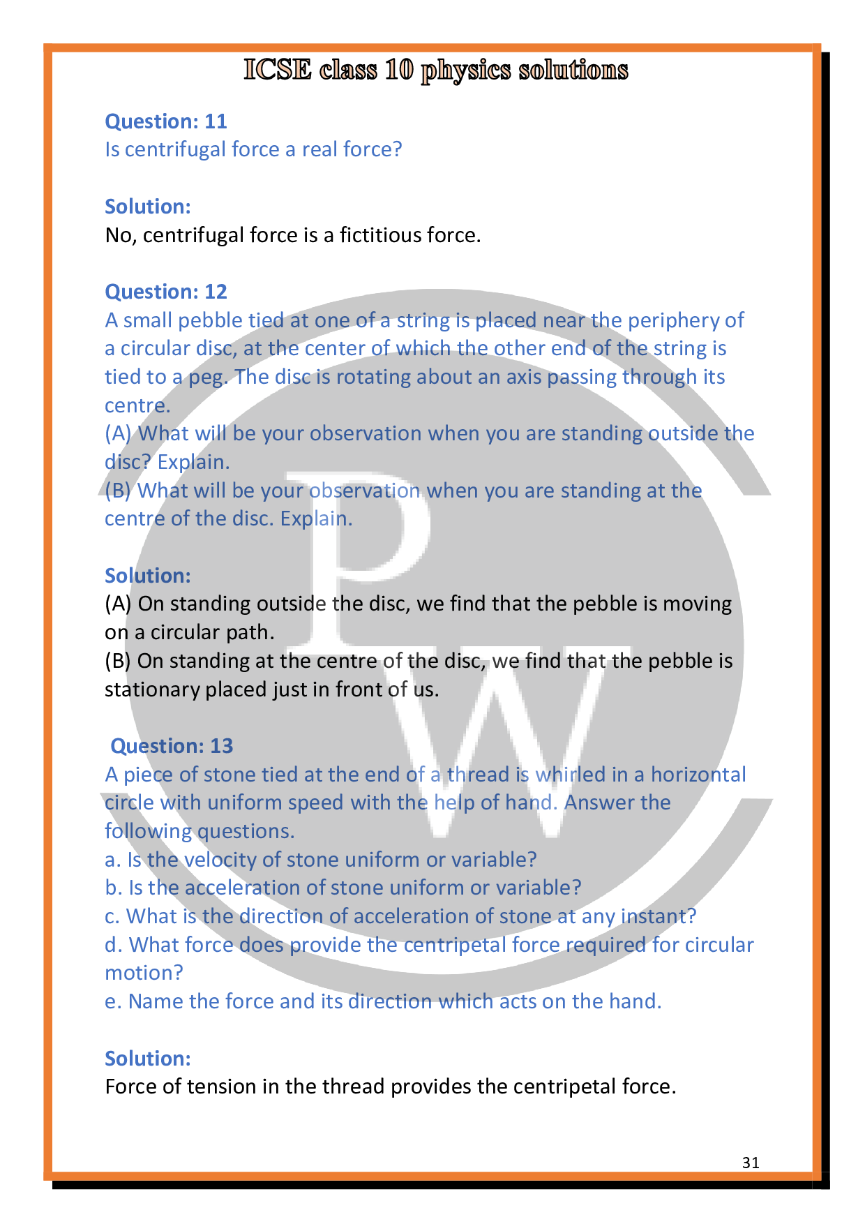 Solutions of Chapter-1 Force for ICSE class 10 Physics | PW